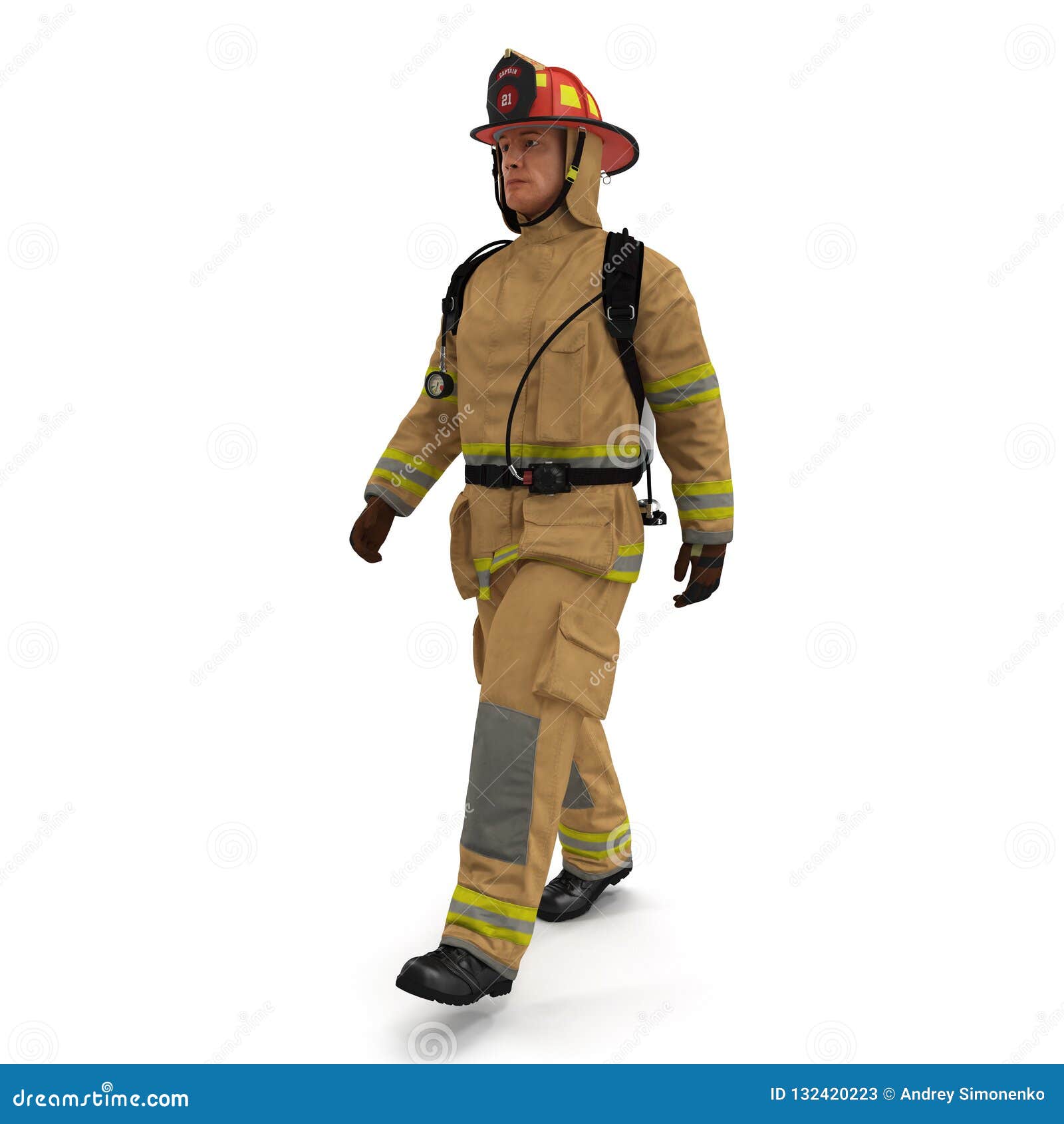Firefighter in Fully Protective Uniform Walking Pose Isolated 3D ...