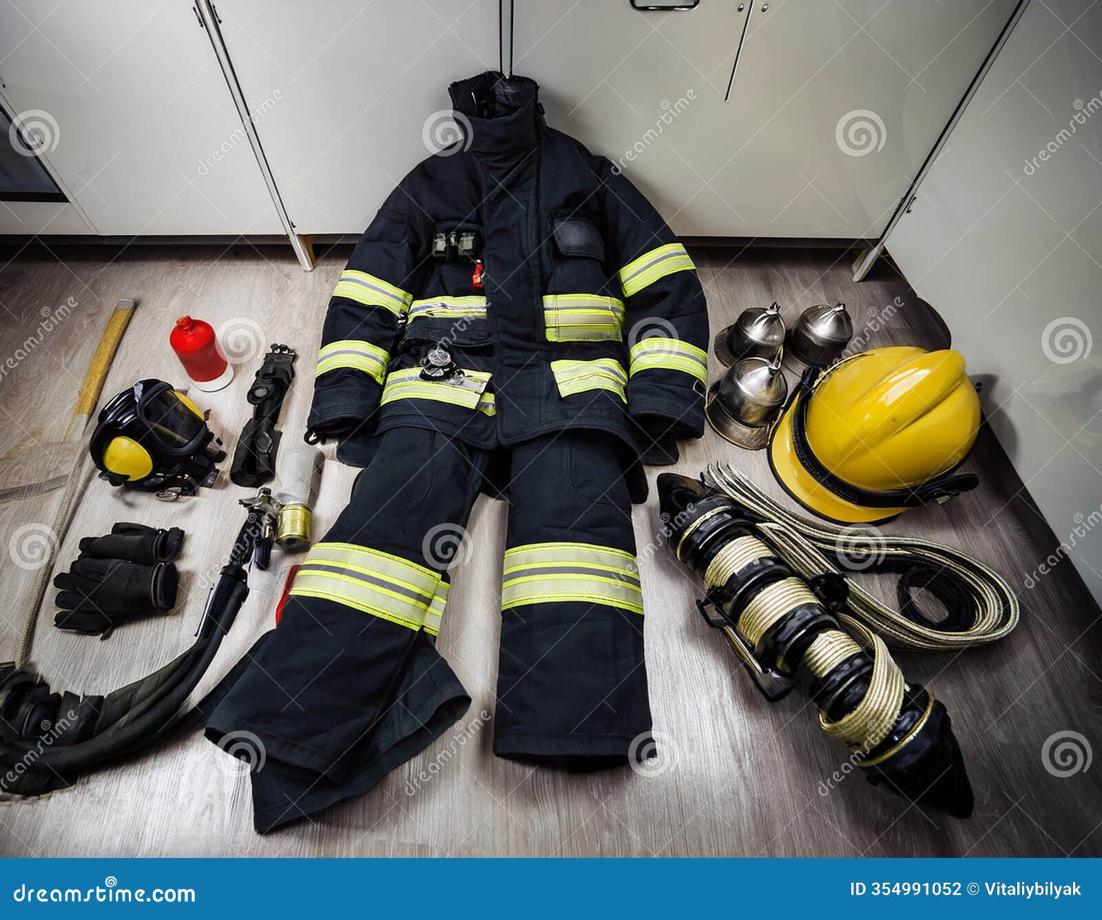 Firefighter Gear Laid Out Methodically for Quick Access during Critical ...