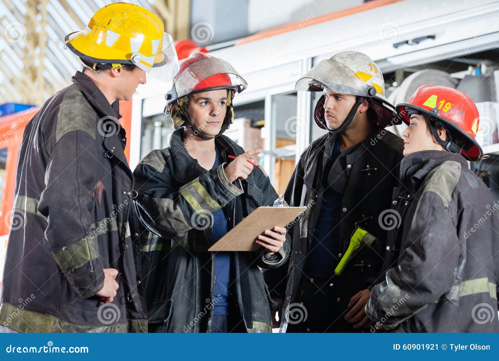 Firefighter Gesturing while Discussing with Stock Image - Image of girl ...