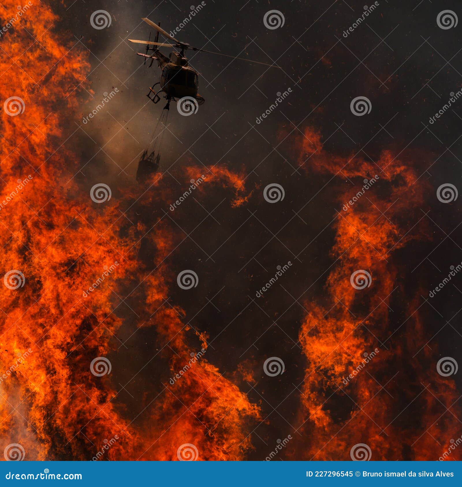 Firefighter Helicopter Fighting Hell in a Forest Fire. Stock Image ...