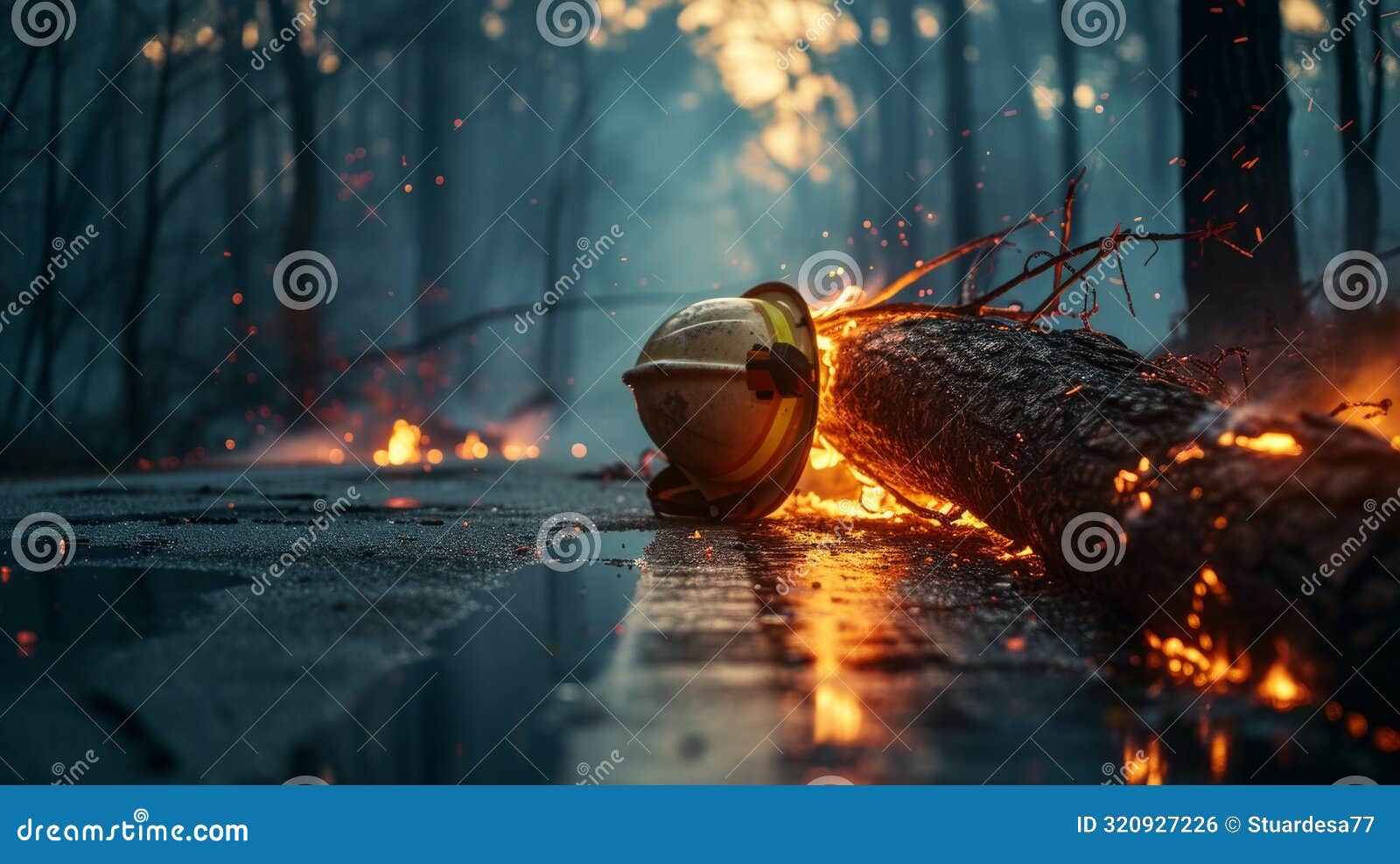 Firefighter Helmet on Road during Forest Fire Stock Photo - Image of ...