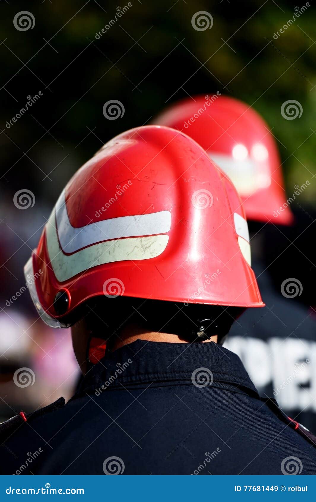 Firefighter Helmets Seen from Behind Stock Image - Image of service ...