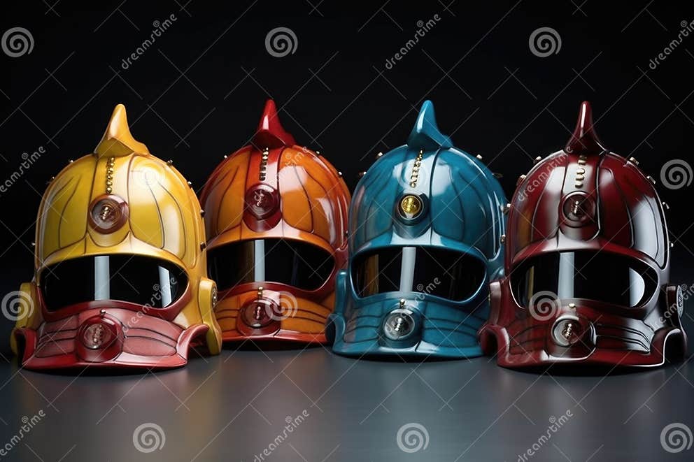 Firefighter Helmets of Various Colors and Styles Stock Illustration ...
