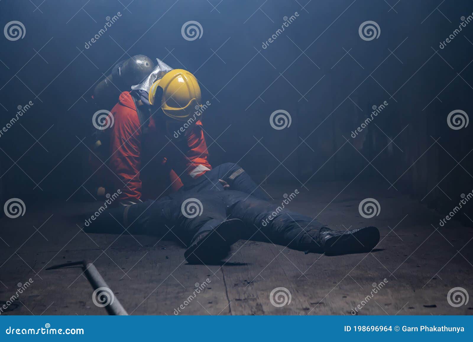 Firefighter Help People in the Burning Warehouse / Fire and Rescue ...