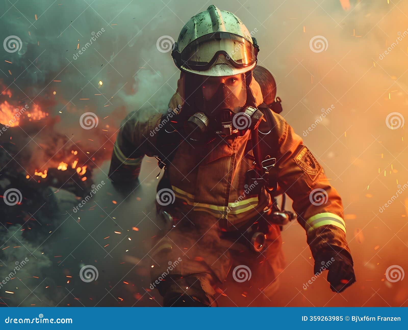 Firefighter Hero Fire and Smokes Emergency Action Stock Illustration ...
