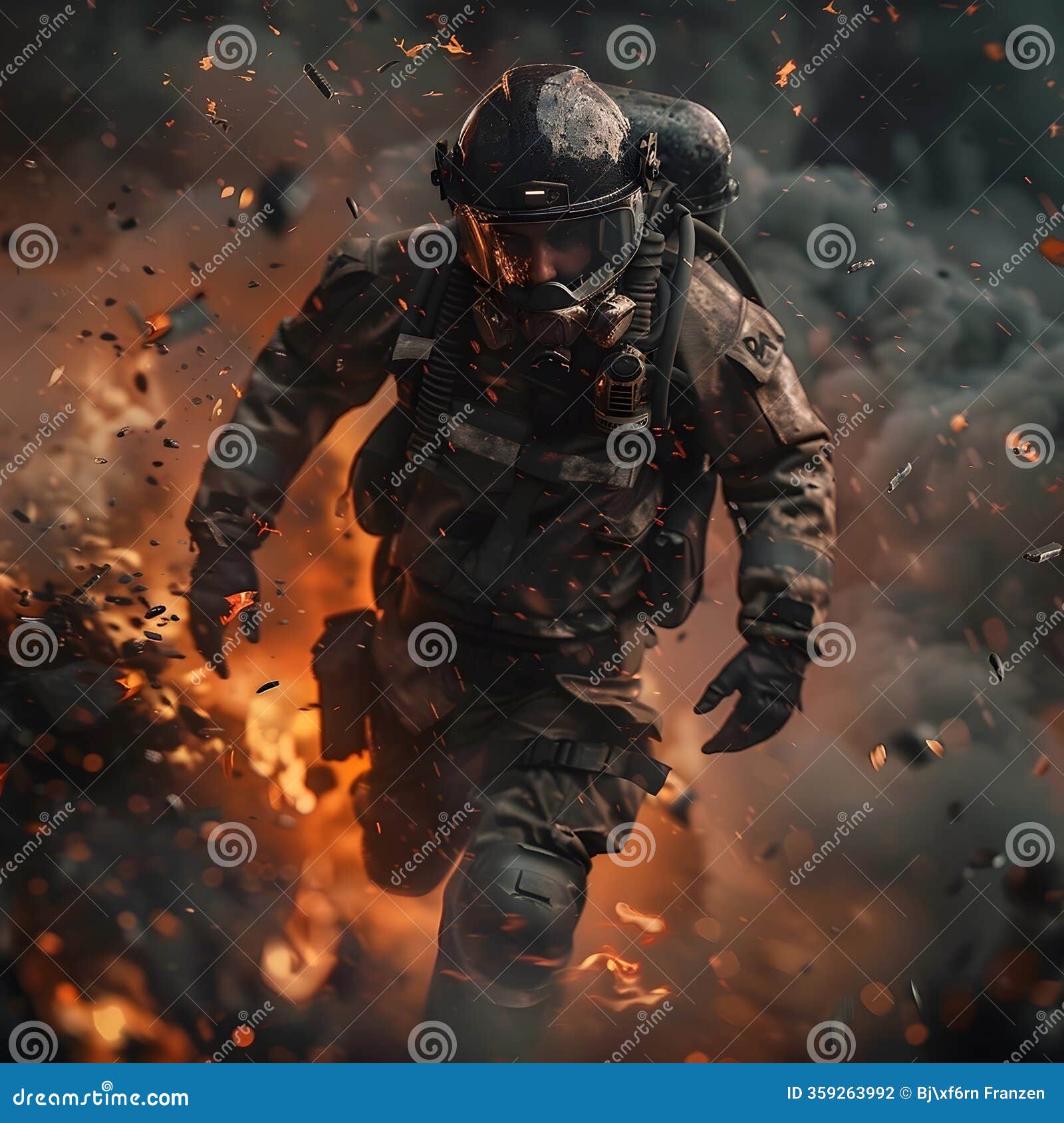 Firefighter Hero Fire and Smokes Emergency Action Stock Illustration ...