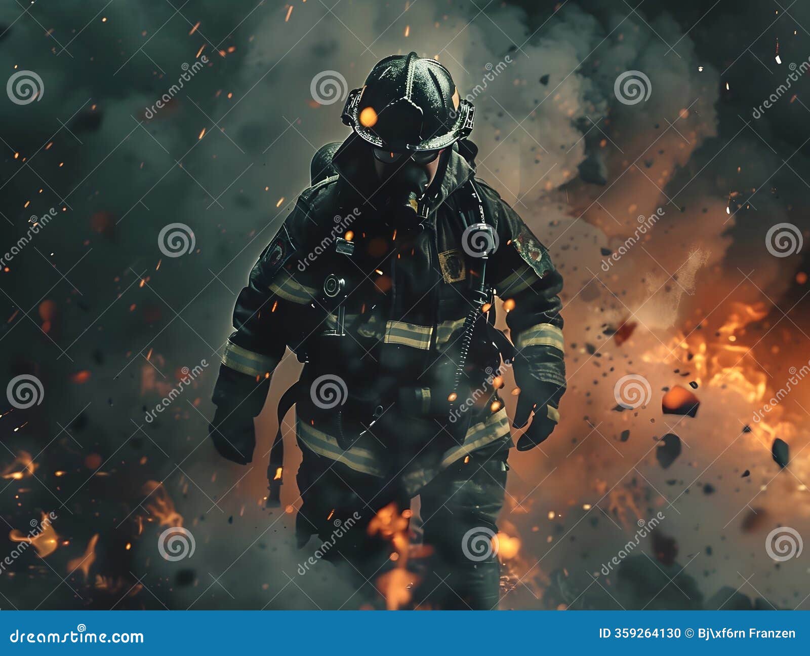 Firefighter Hero Fire and Smokes Emergency Action Stock Illustration ...
