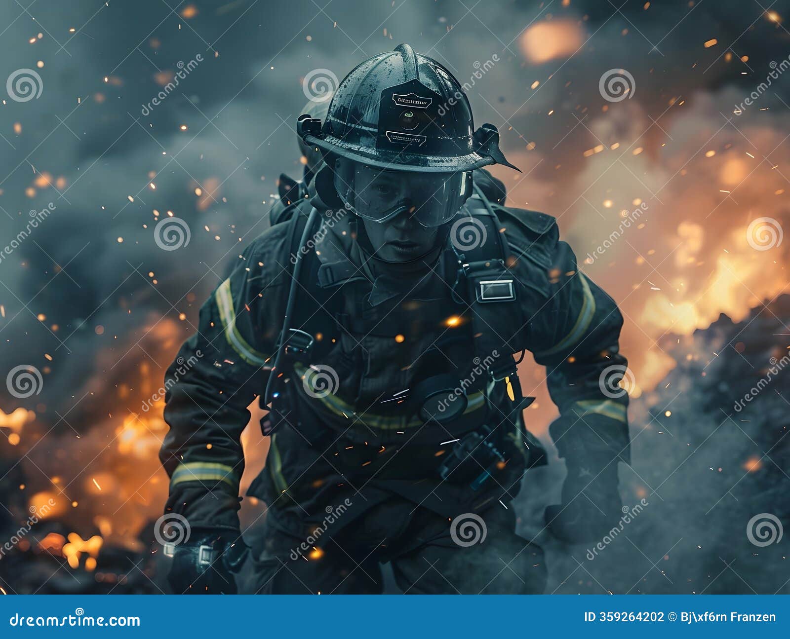 Firefighter Hero Fire and Smokes Emergency Action Stock Illustration ...