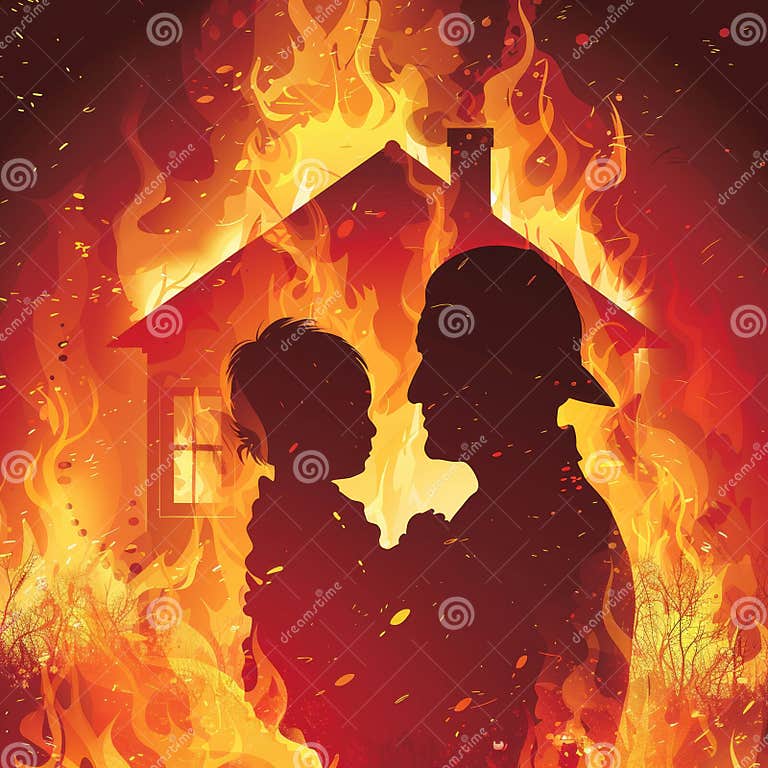 Firefighter Heroically Rescuing Child from a Blazing House in a ... Firefighter Heroically Rescuing Child from a Blazing House in a ...