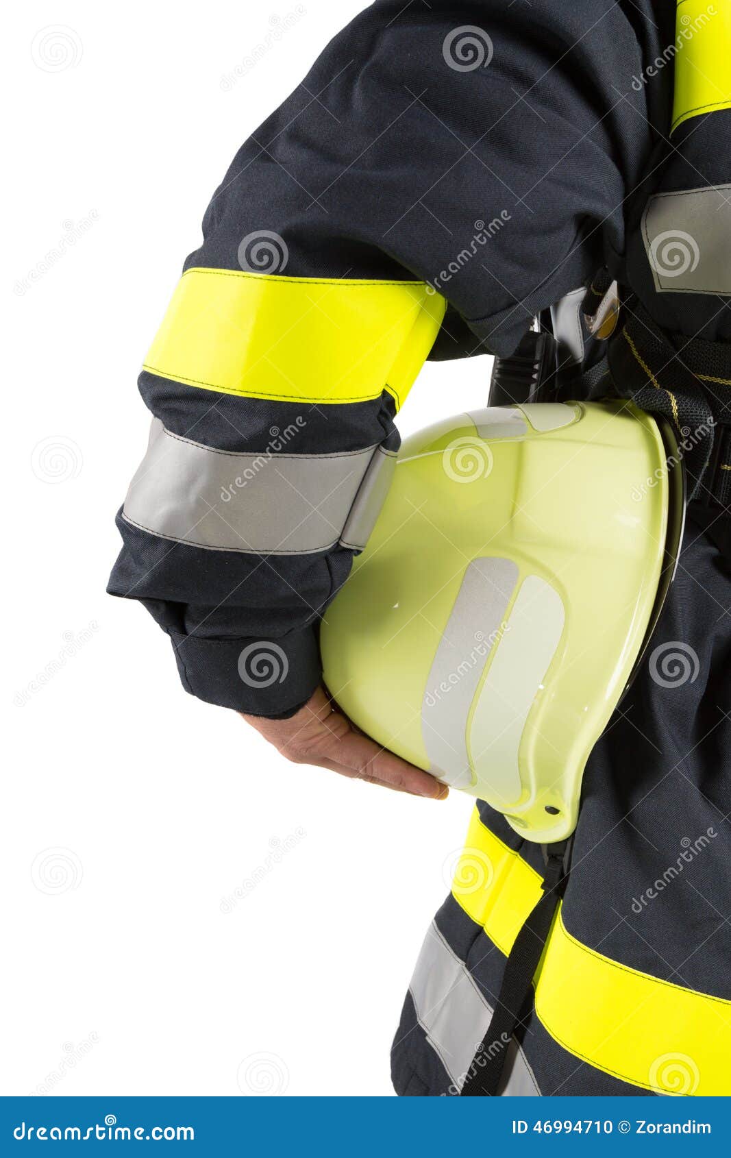 Firefighter Holding Helmet Isolated on White Stock Photo - Image of ...