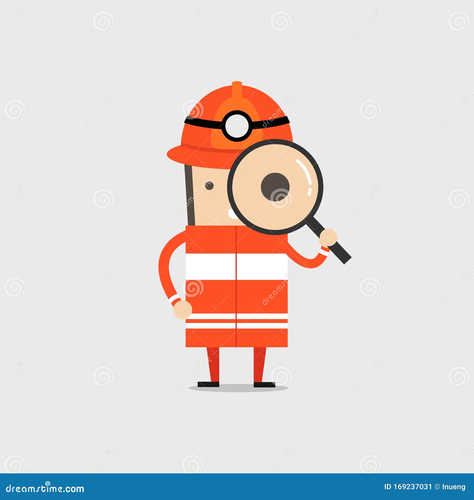 Firefighter Holding A Magnifying Glass. Fireman Man Inspecting With ...