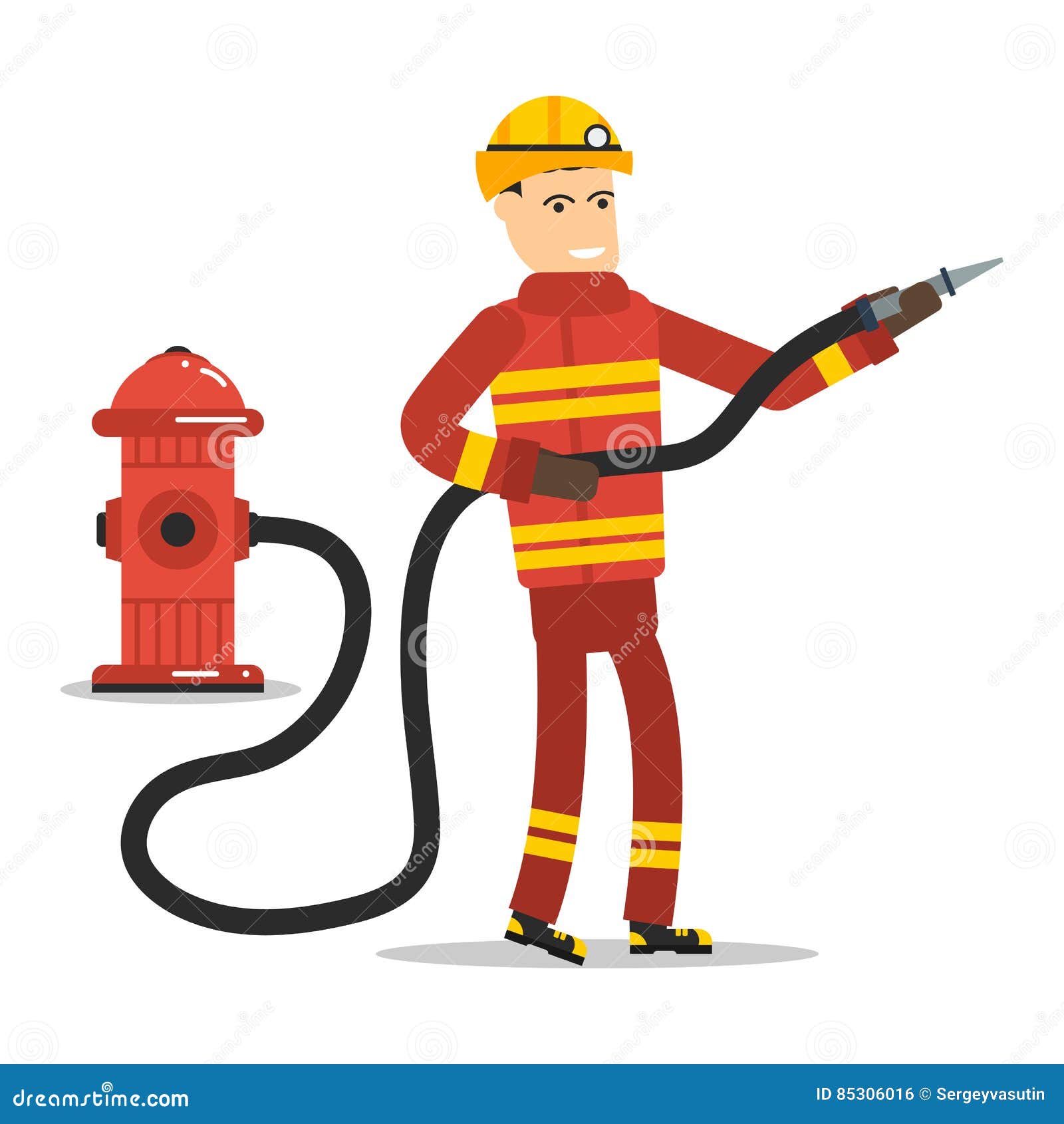 Firefighter with a Hose and Hydrant Stock Illustration - Illustration ...