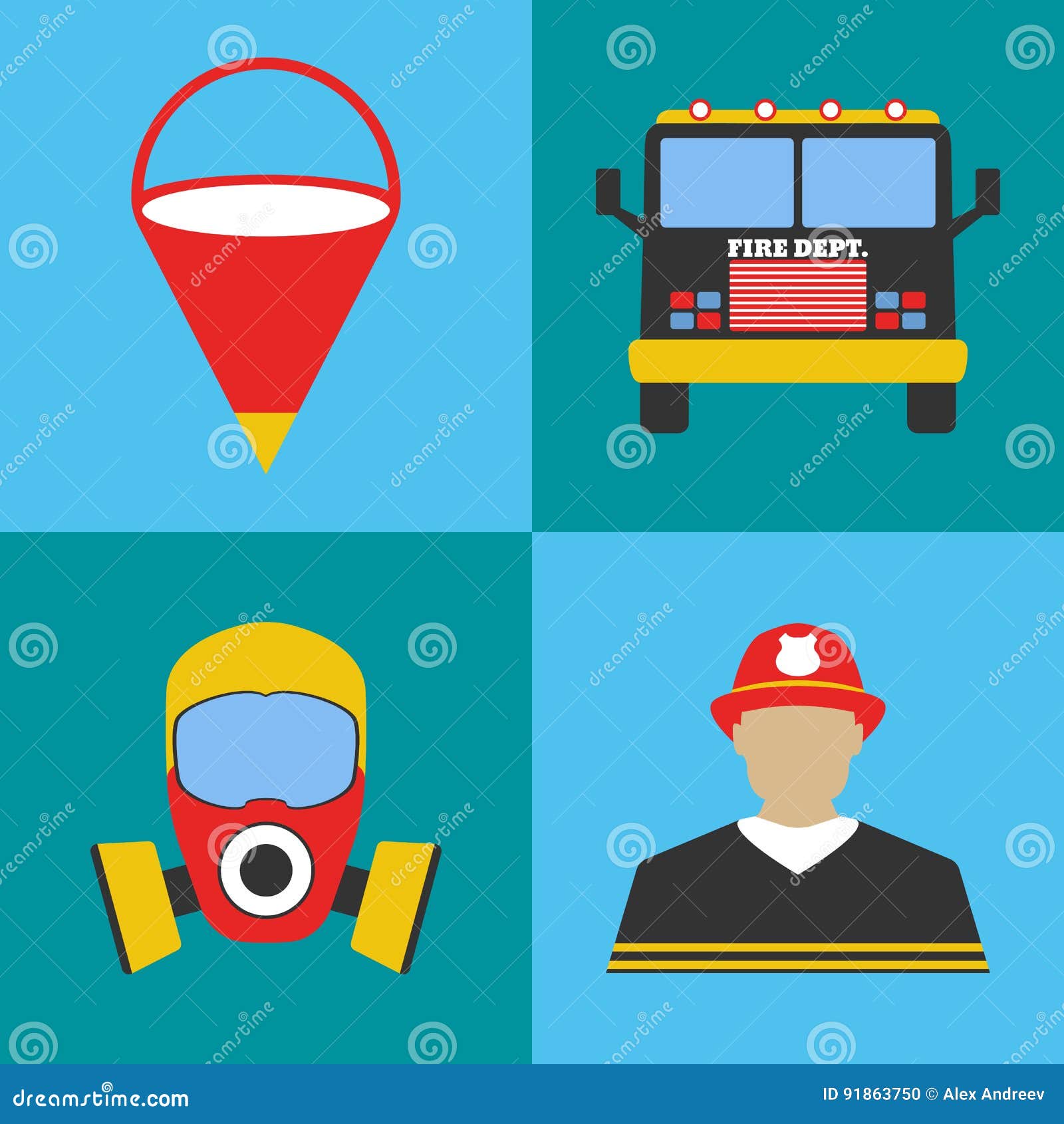Firefighter Icon Set. Fire Departament Equipment Icons. Vector I Stock ...