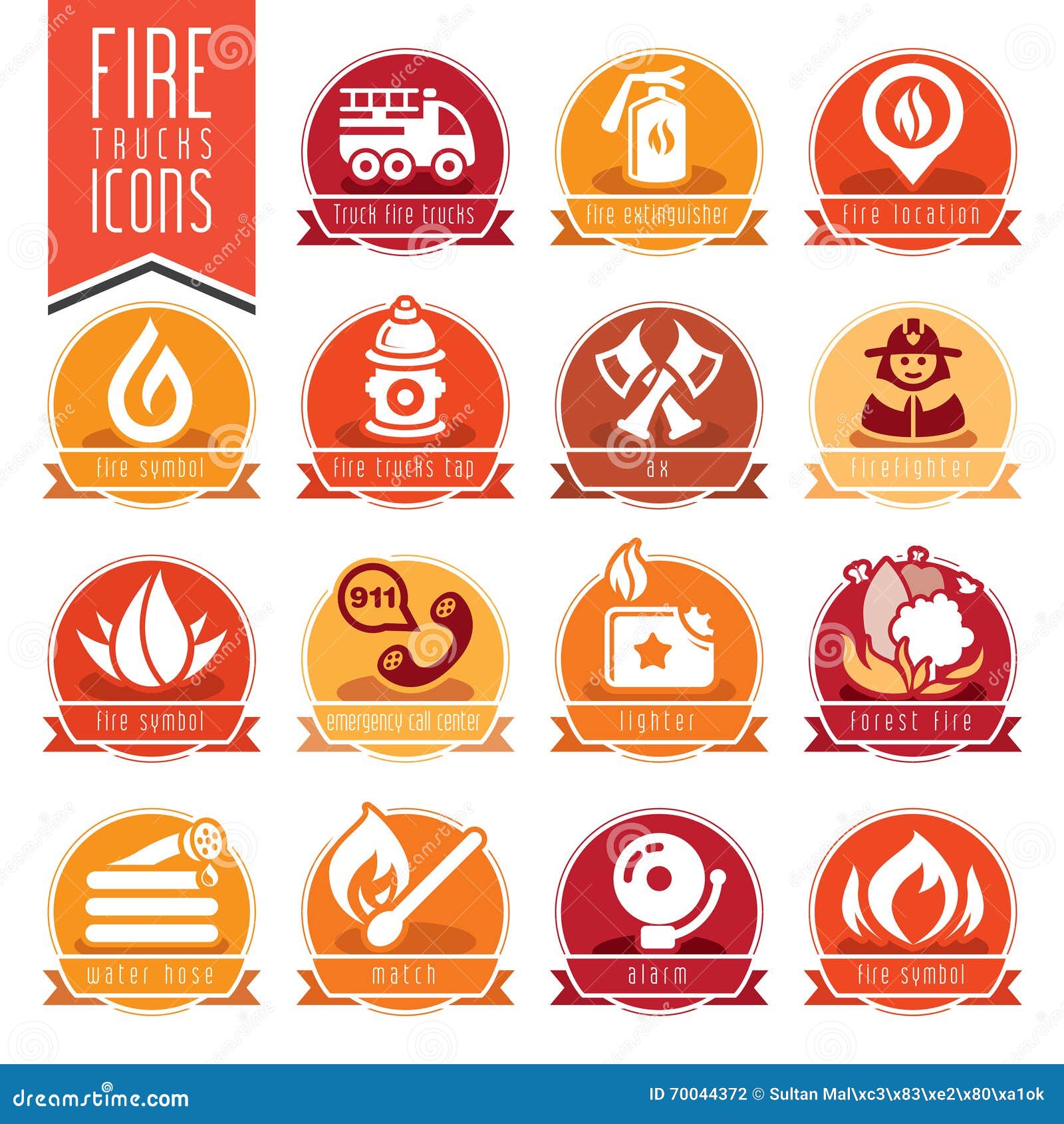 Firefighter icon set stock vector. Illustration of flame - 70044372