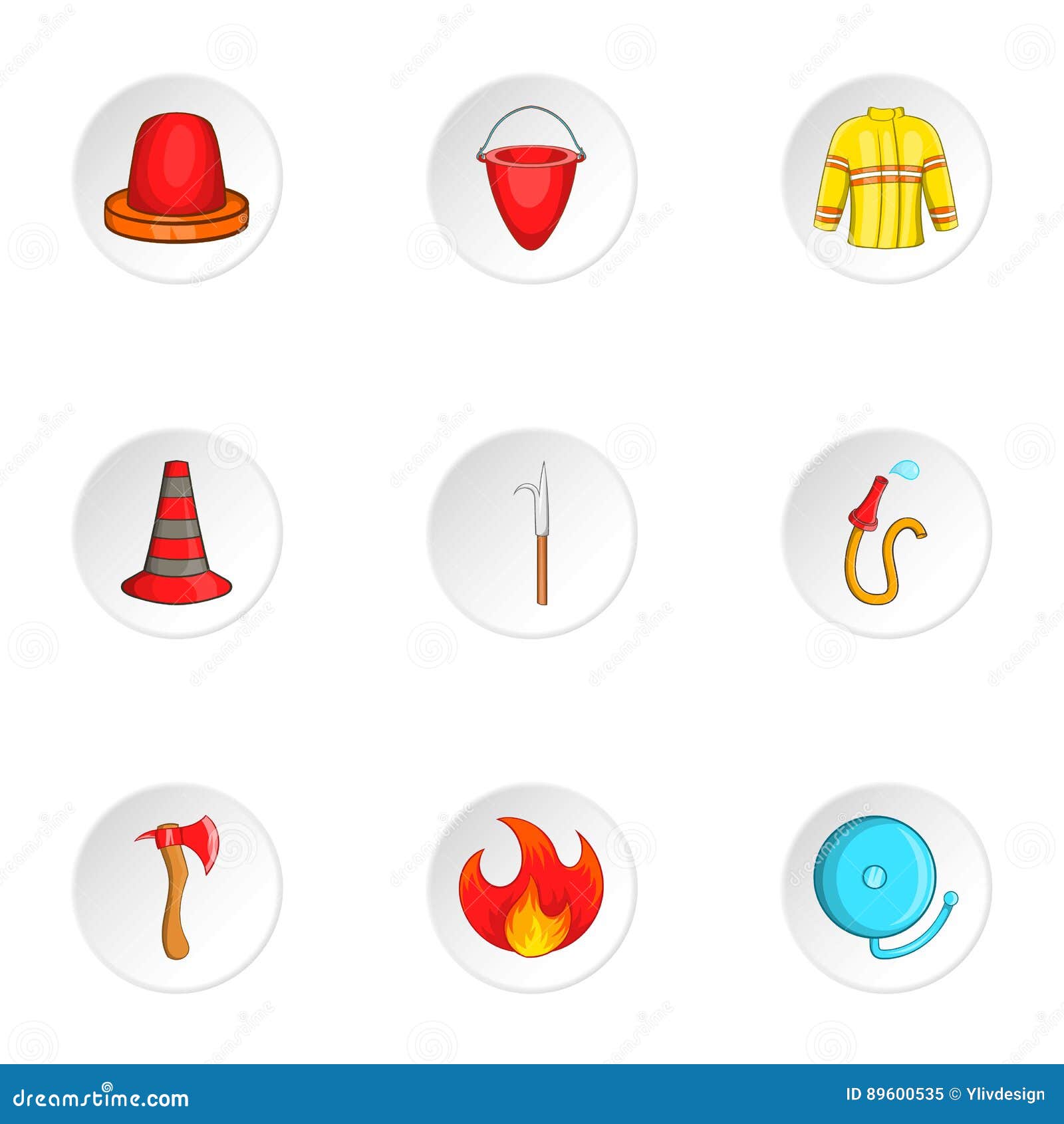 Firefighter Icons Set, Cartoon Style Stock Vector - Illustration of ...