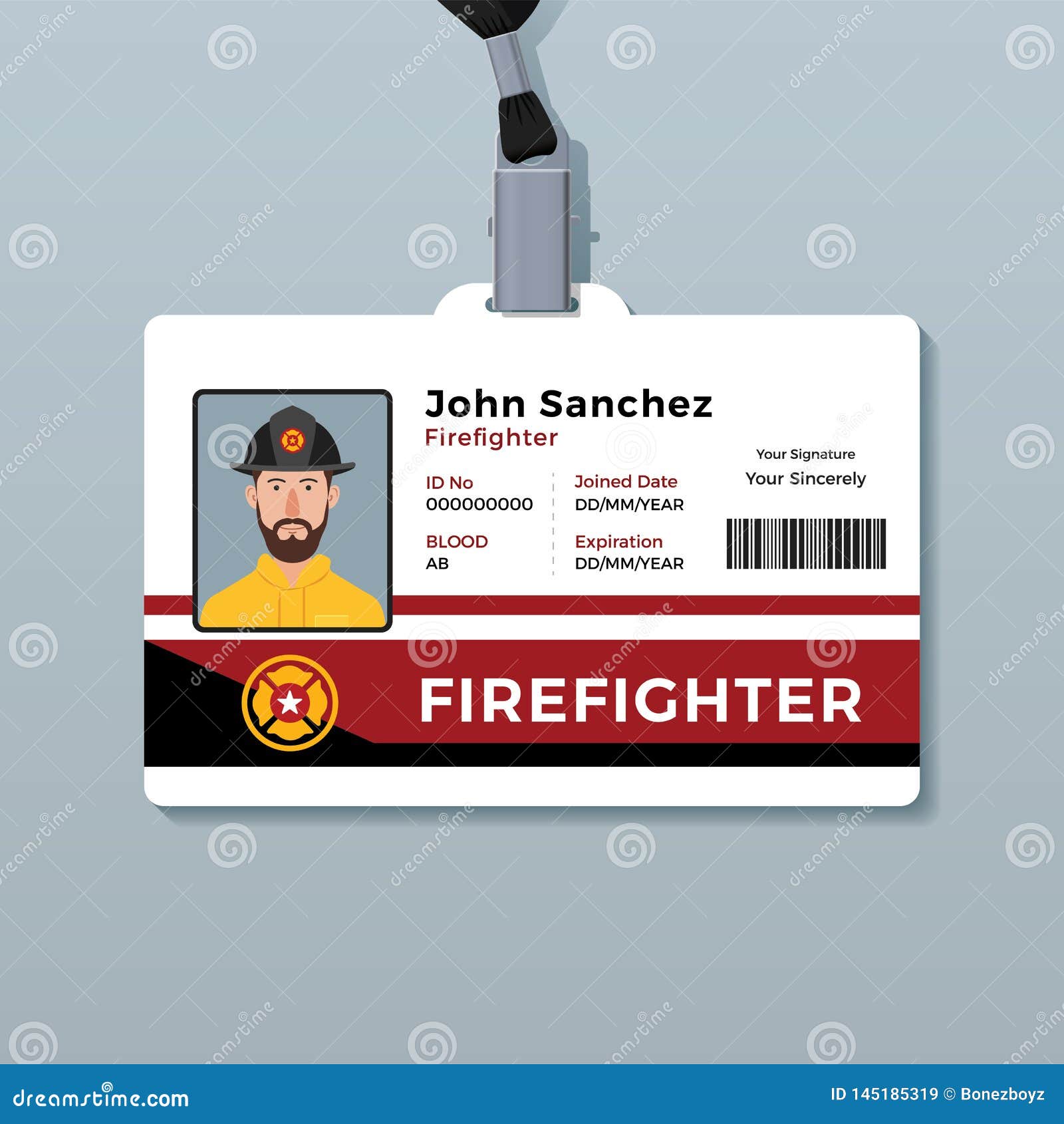 Firefighter ID Card Design Template Vector Illustration | CartoonDealer ...