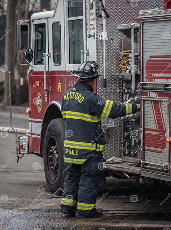 Firefighter at an Industrial Fire Editorial Photo - Image of industry ...