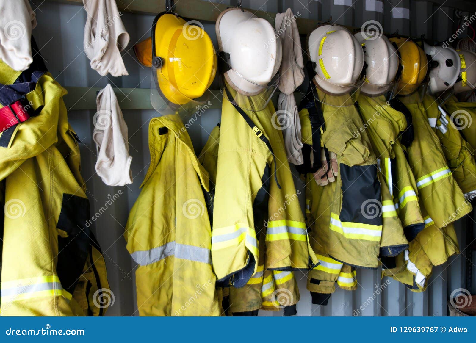 Firefighter Jackets and Helmets Stock Image - Image of apparel ...