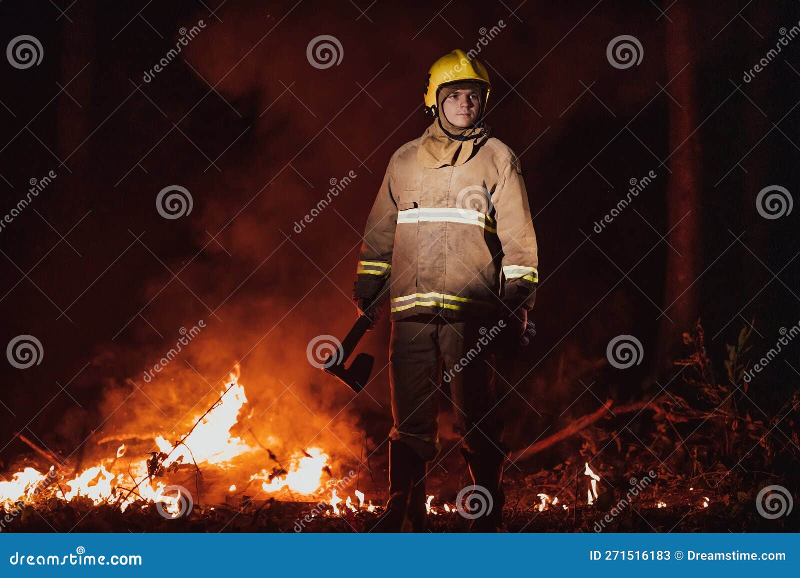Firefighter at Job. Firefighter in Dangerous Forest Areas Surrounded by ...