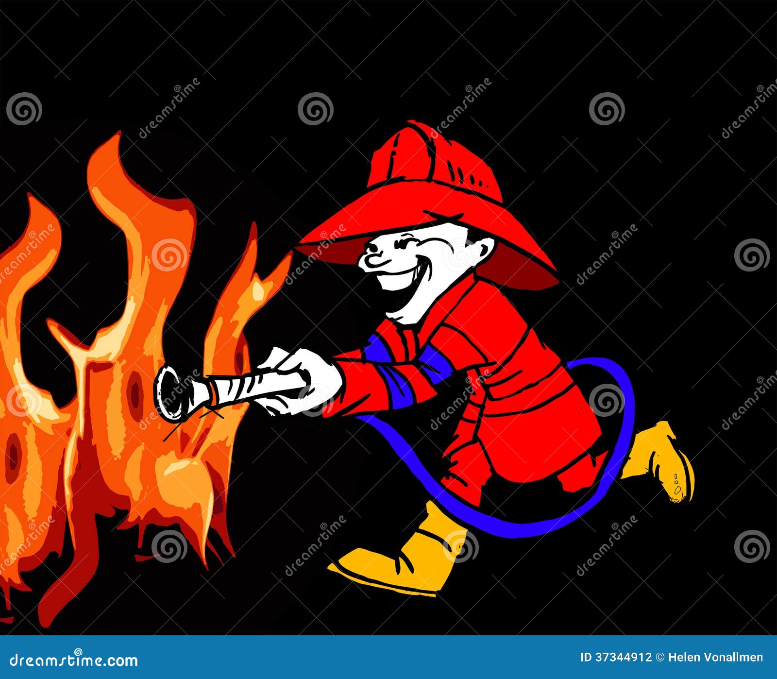 Firefighter and Fire Black Cartoon Stock Illustration - Illustration of ...