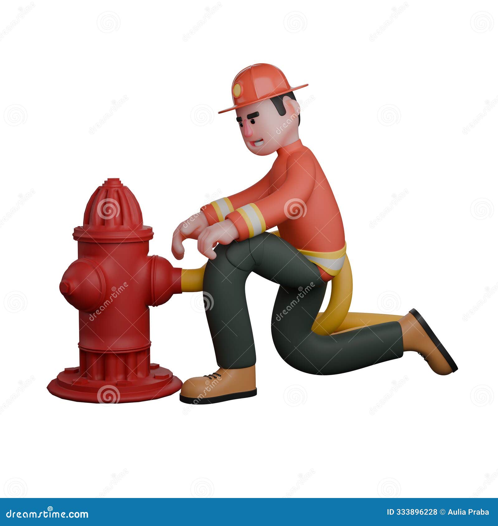 A Firefighter Kneeling Facing A Fire Hydrant Stock Photography ...