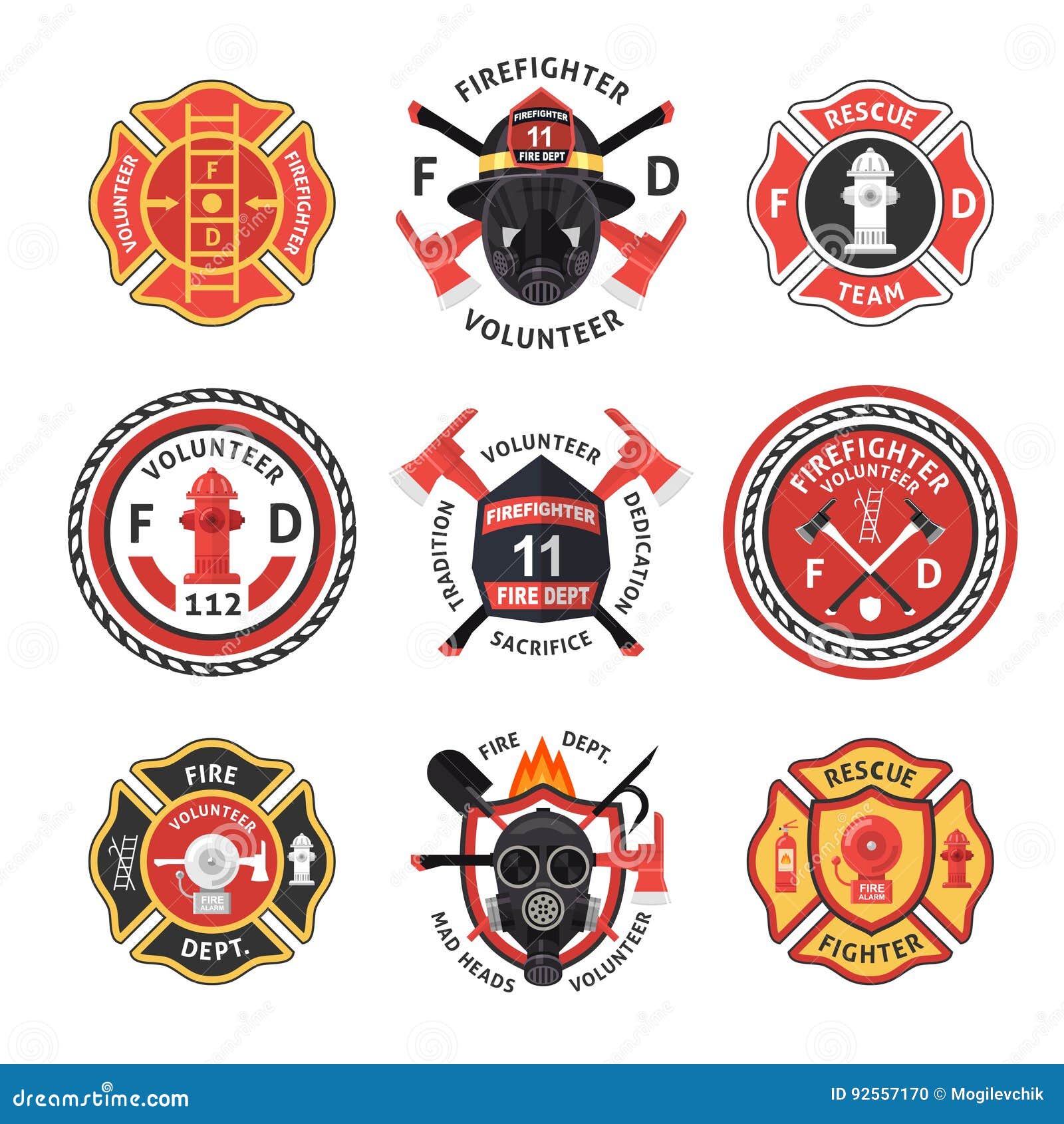 Firefighter Label Set stock vector. Illustration of banner - 92557170
