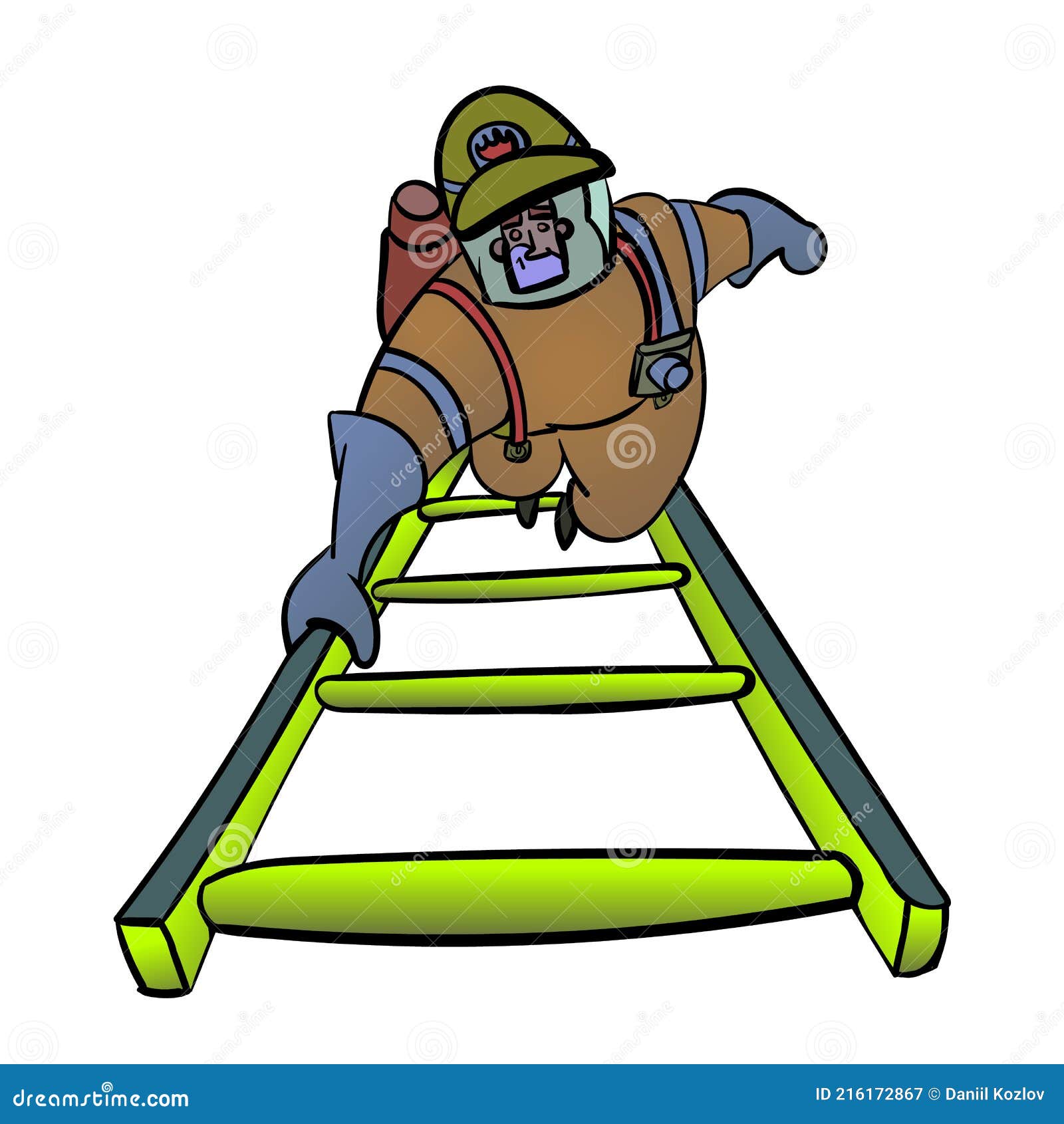 Firefighter on the ladder stock vector. Illustration of building ...