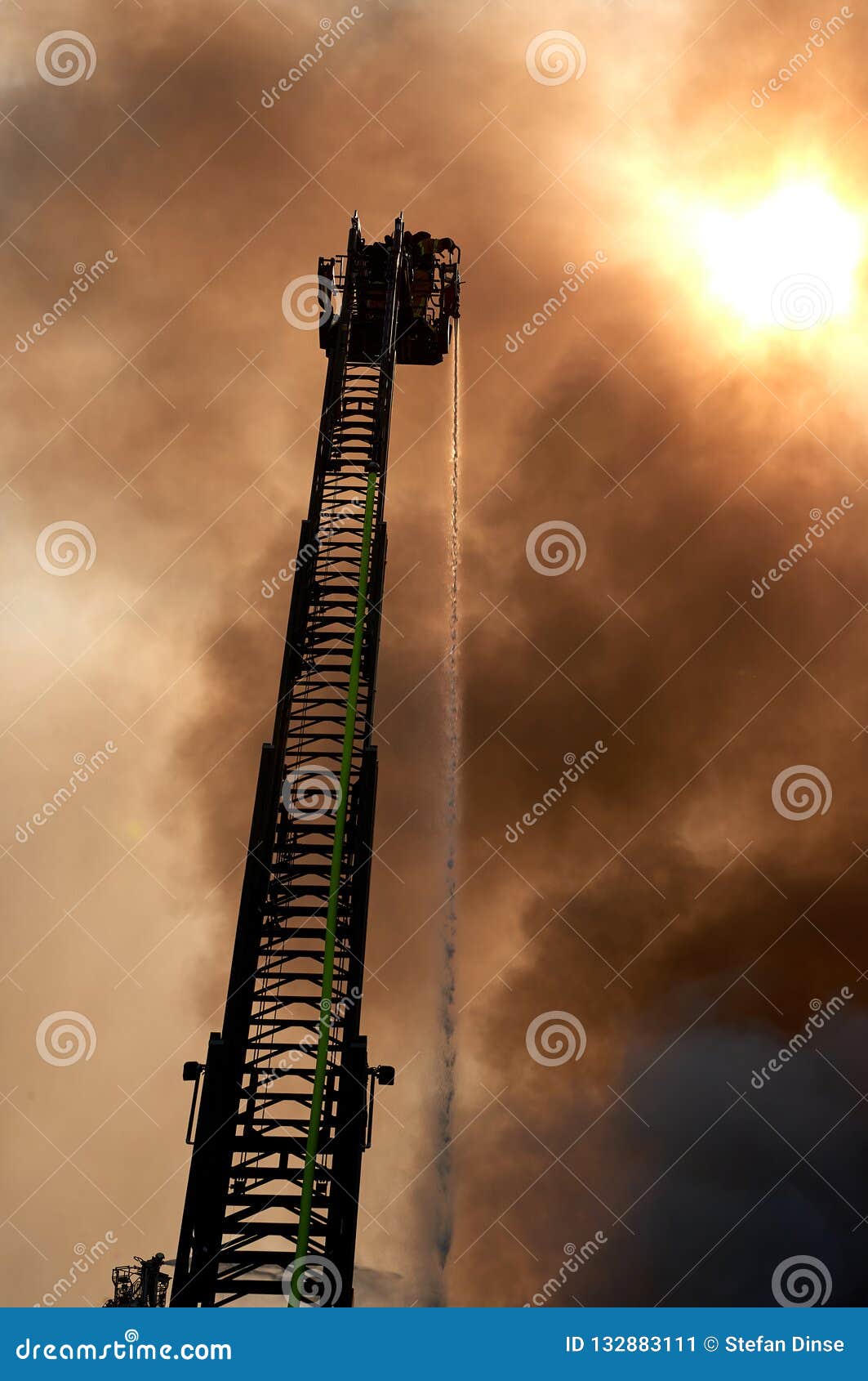 Firefighter on ladder stock image. Image of safety, rescue - 132883111