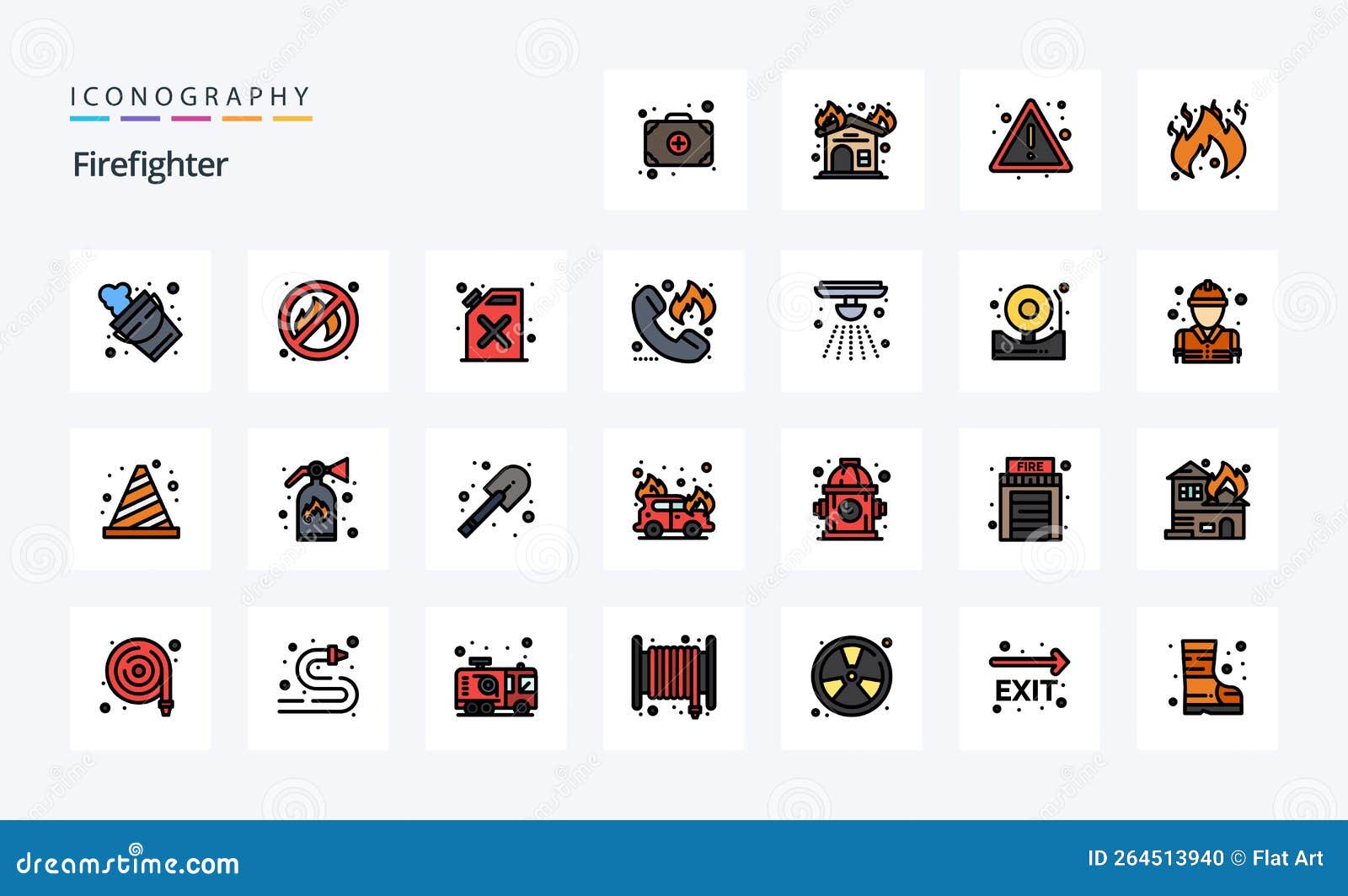 25 Firefighter Line Filled Style Icon Pack Stock Vector - Illustration of fighter, alert: 264513940