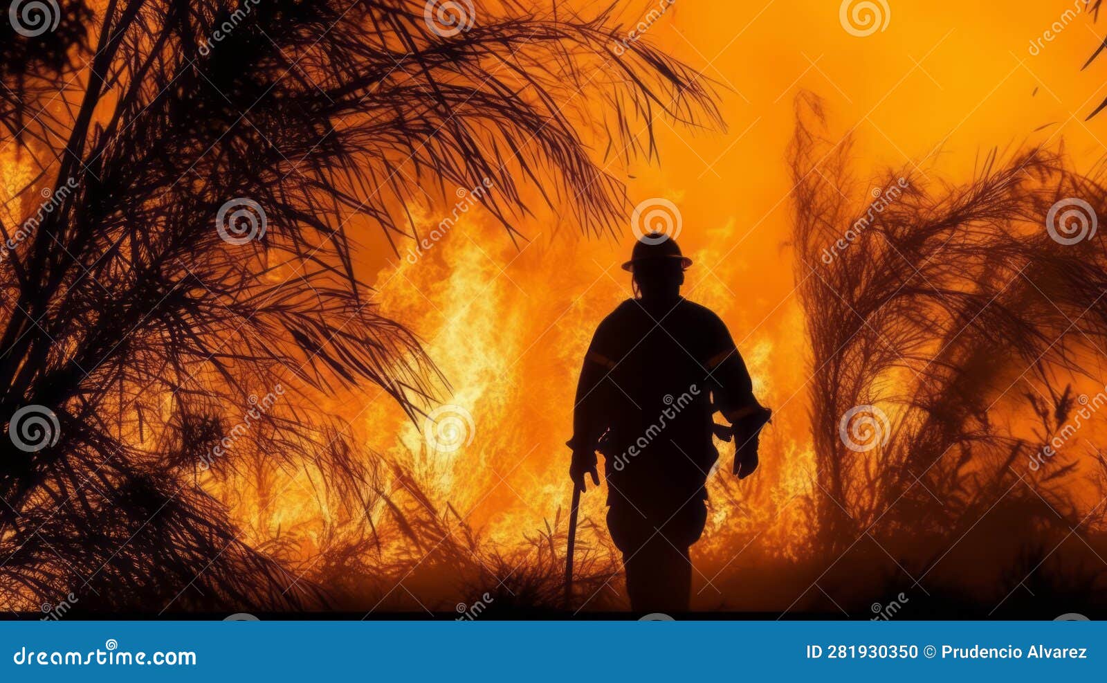 Firefighter in the Middle of the Flames Stock Illustration ...