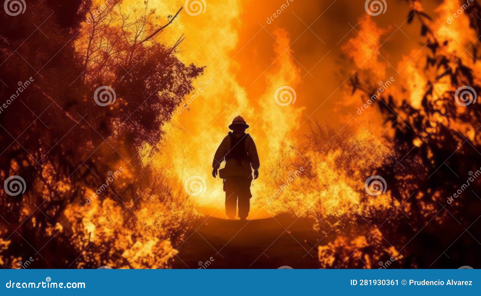 Firefighter in the Middle of the Flames Stock Illustration ...