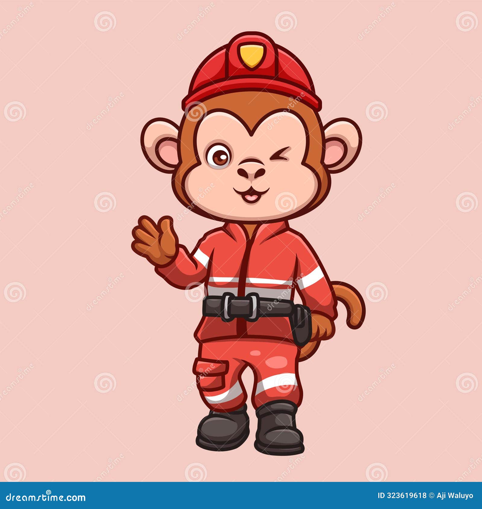 Firefighter Monkey Cute Cartoon Stock Illustration - Illustration of ...