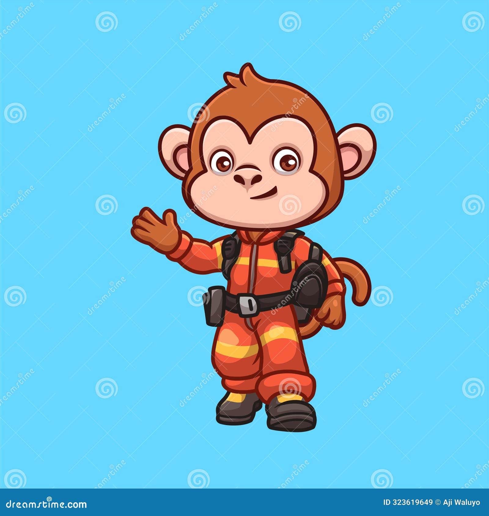 Firefighter Monkey Cute Cartoon Stock Illustration - Illustration of ...