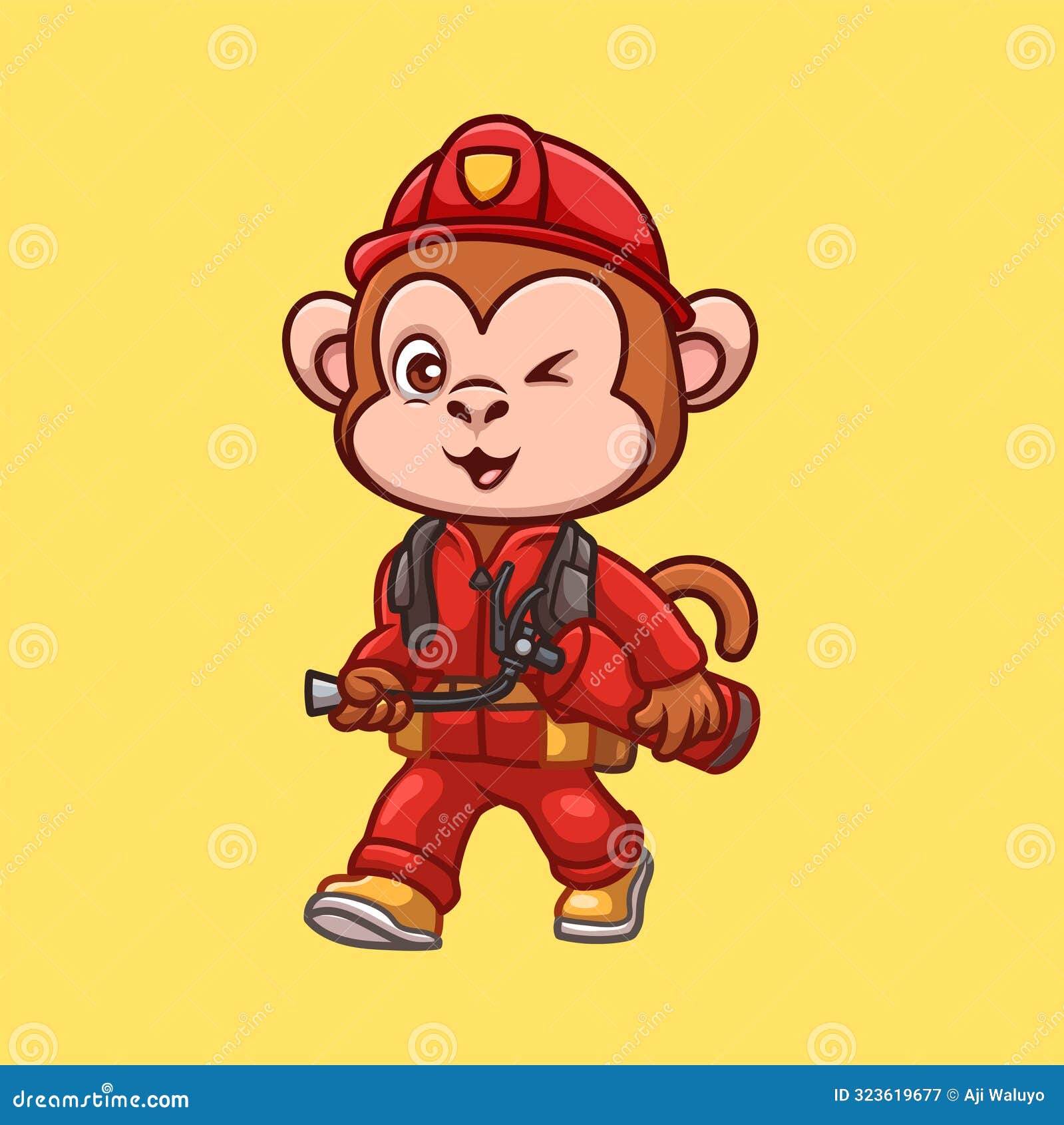Firefighter Monkey Cute Cartoon Stock Illustration - Illustration of ...