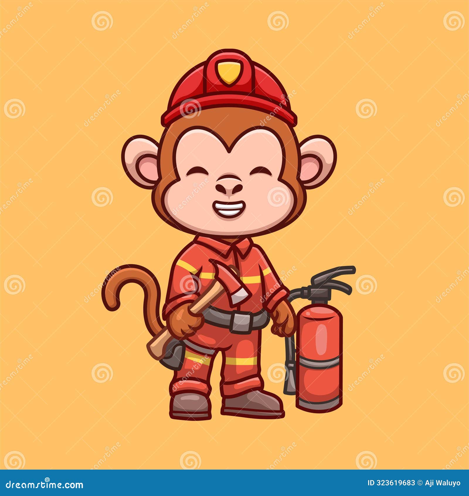 Firefighter Monkey Cute Cartoon Stock Illustration - Illustration of ...