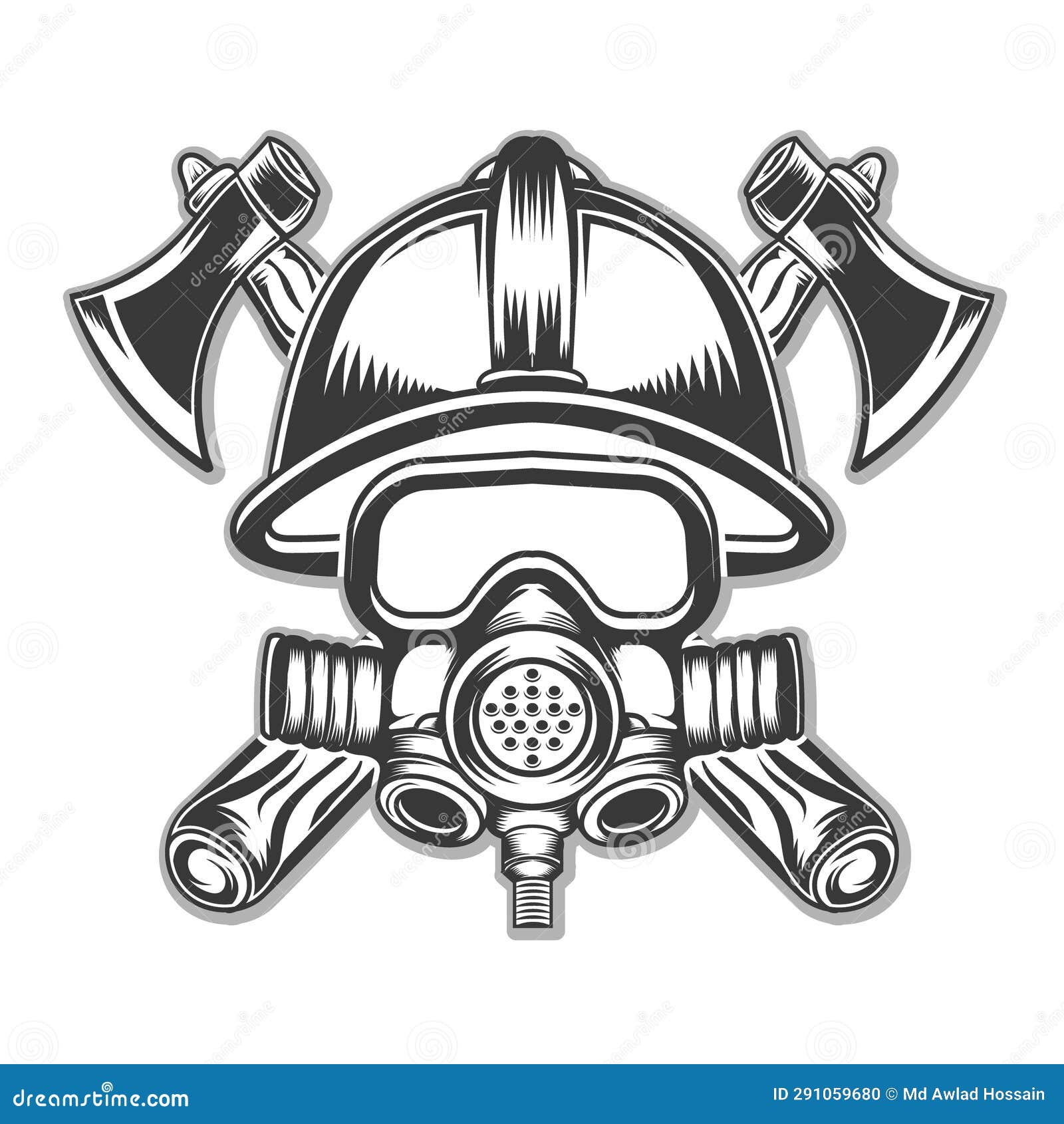 Firefighter Musk Helmet Vector With Axe Background Bundle ...