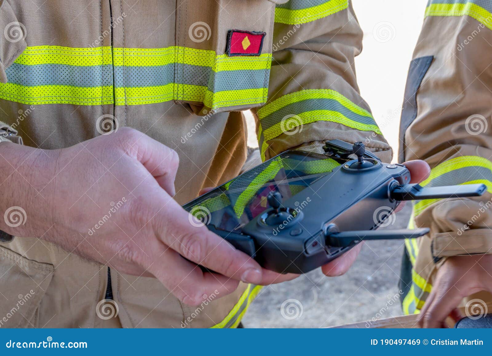 Firefighter Operating Drone in Search and Rescue Stock Image - Image of ...