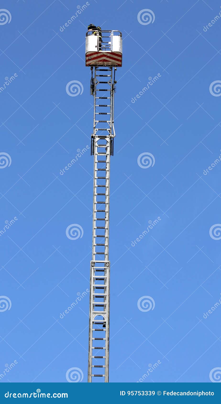 Firefighter Over the Long Staircase with Metallic Basket Control Stock ...
