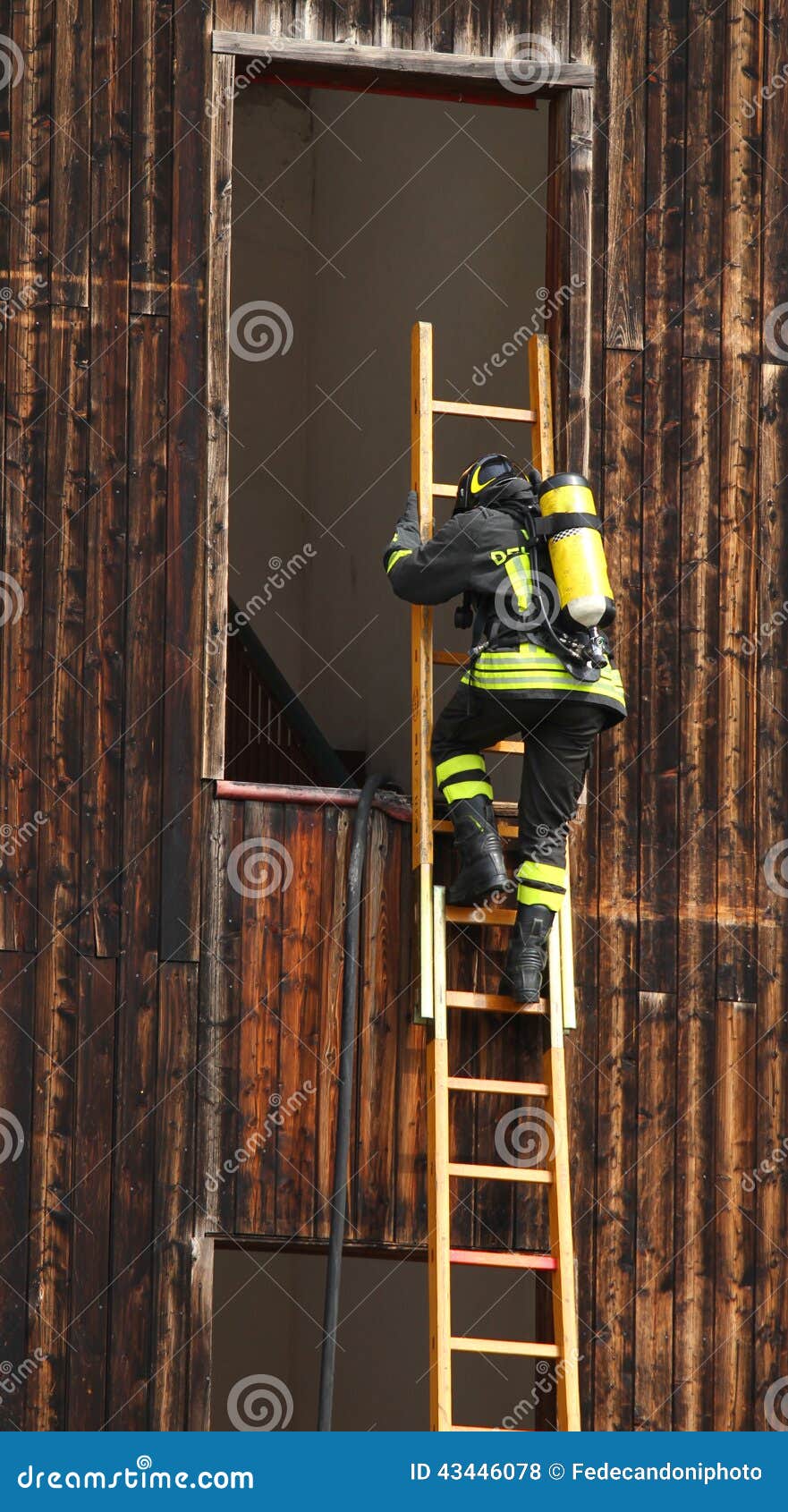 Firefighter with Oxygen Cylinder during a Fire Drill at Firehouse 2 ...