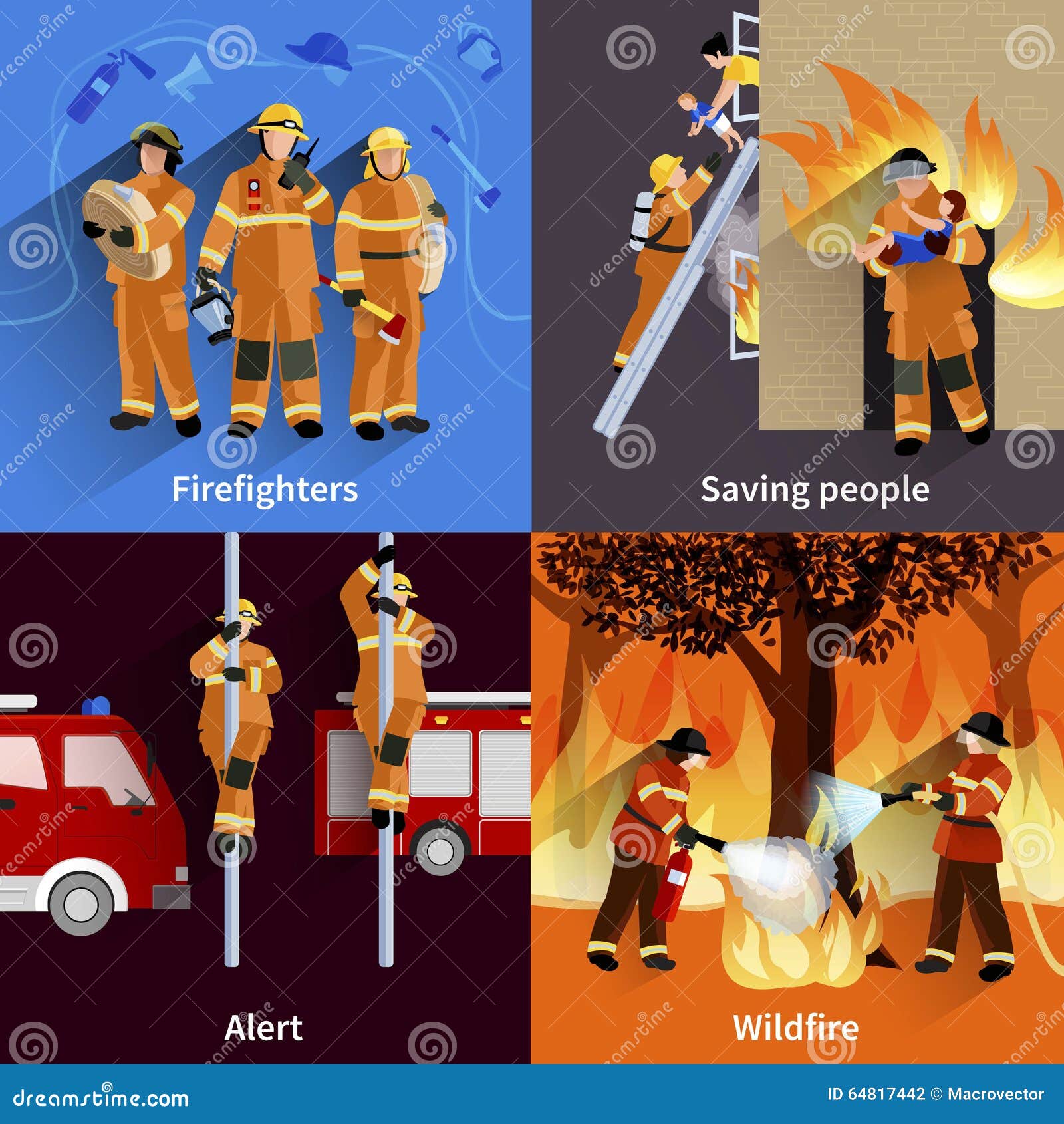 Firefighter People 2x2 Design Compositions Stock Vector - Illustration ...