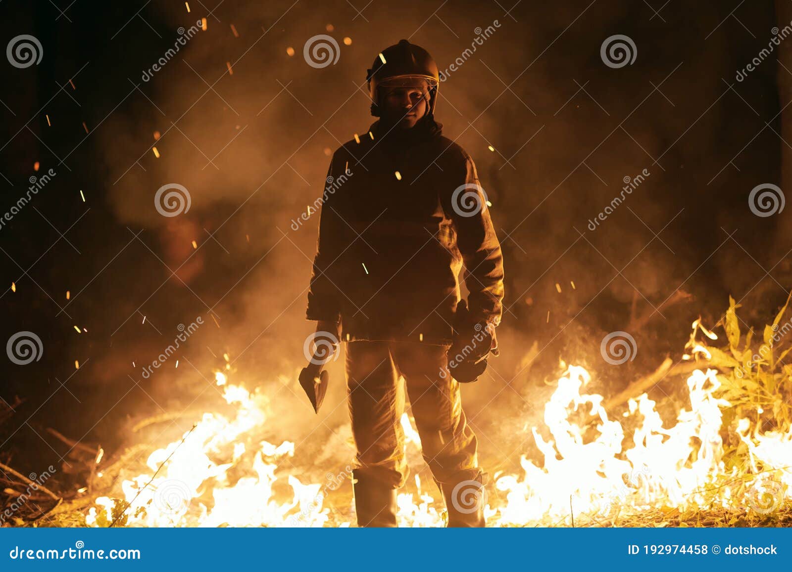 Firefighter portrait stock photo. Image of fireman, burning - 192974458