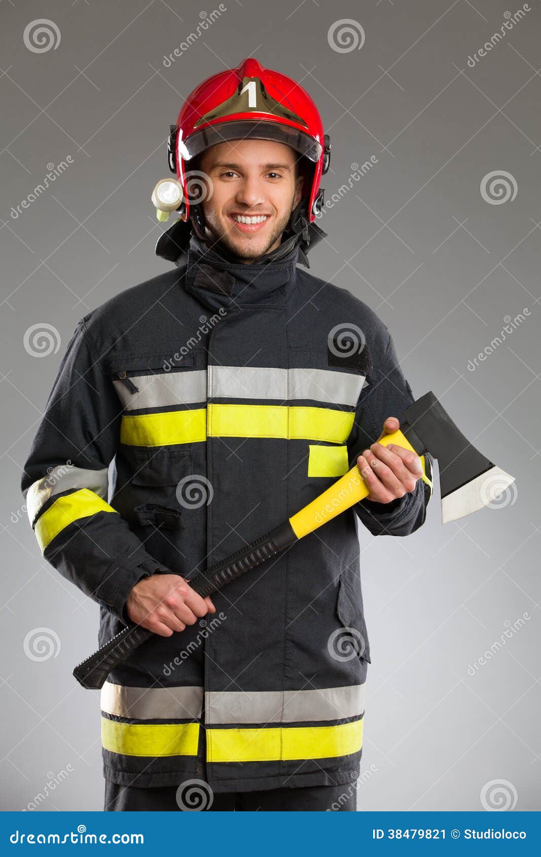 Firefighter Posing with Axe. Stock Image - Image of portrait, real ...
