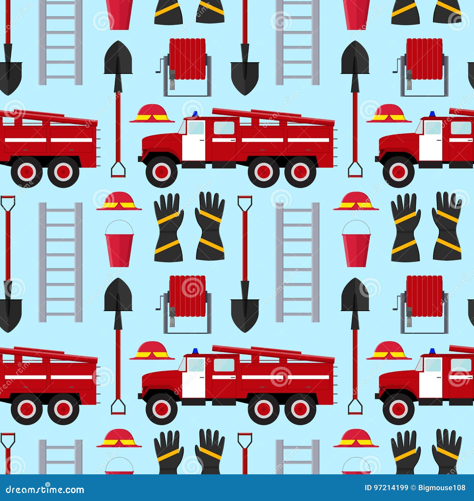 Firefighter Profession Equipment and Tools Background Pattern. Vector ...