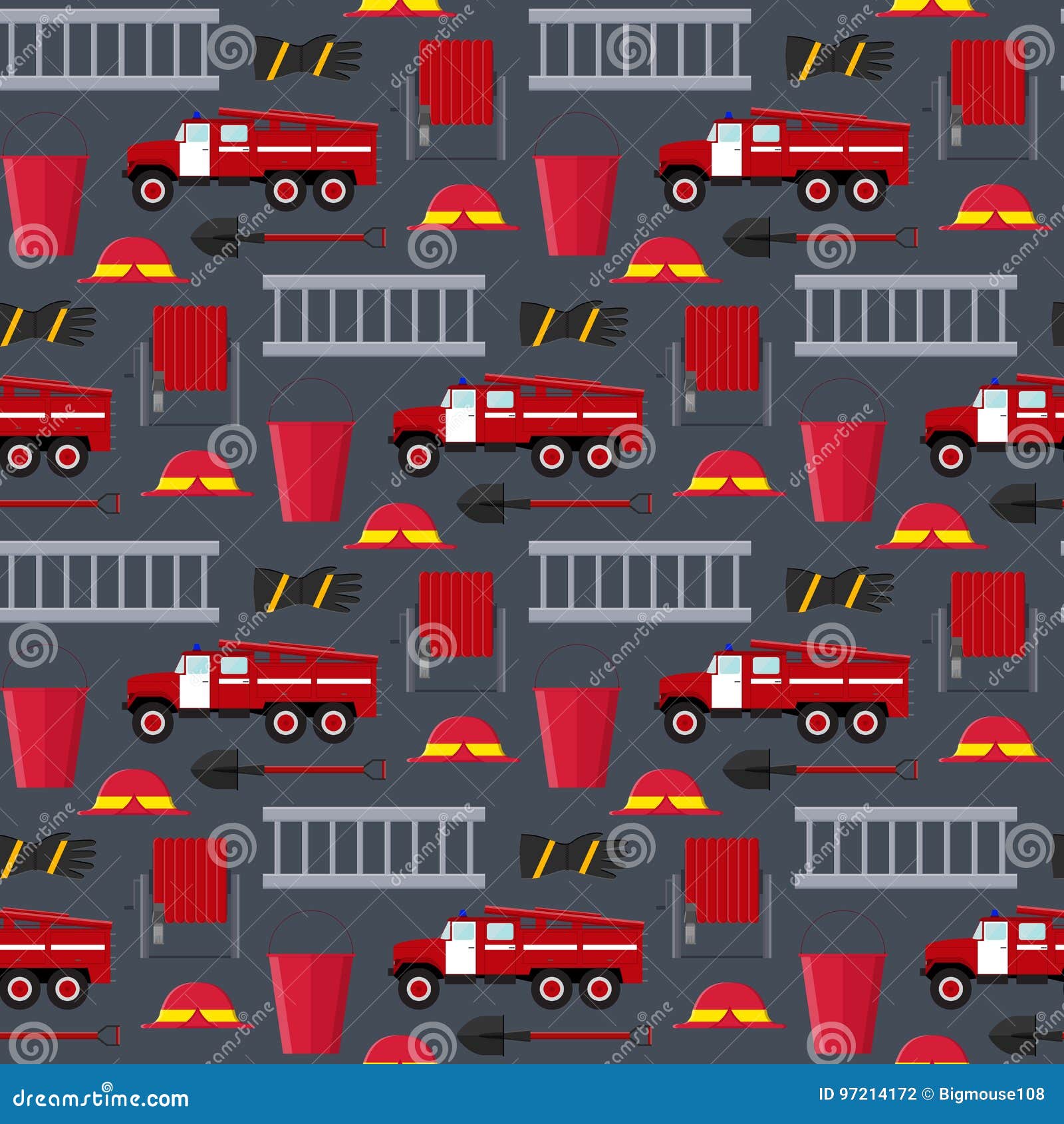 Firefighter Profession Equipment and Tools Background Pattern. Vector ...