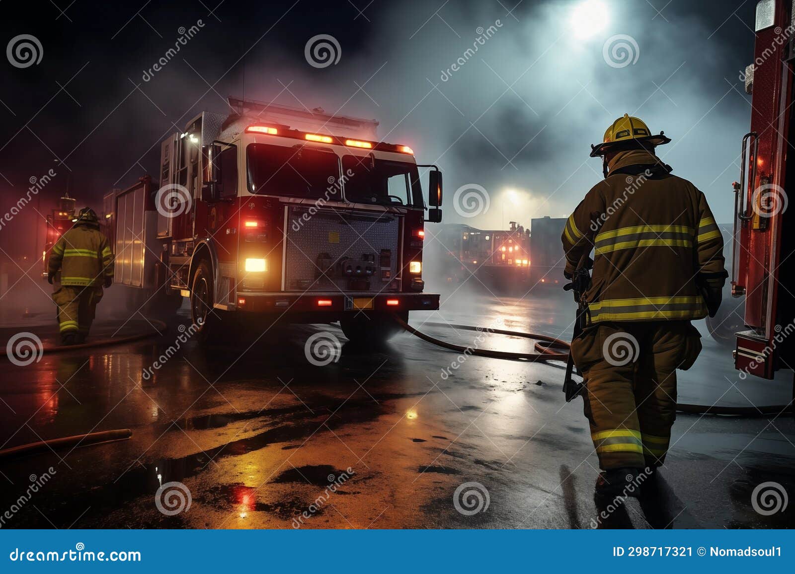 Firefighter Professional Rescue Man Looking at Smoke from Fire at Night ...