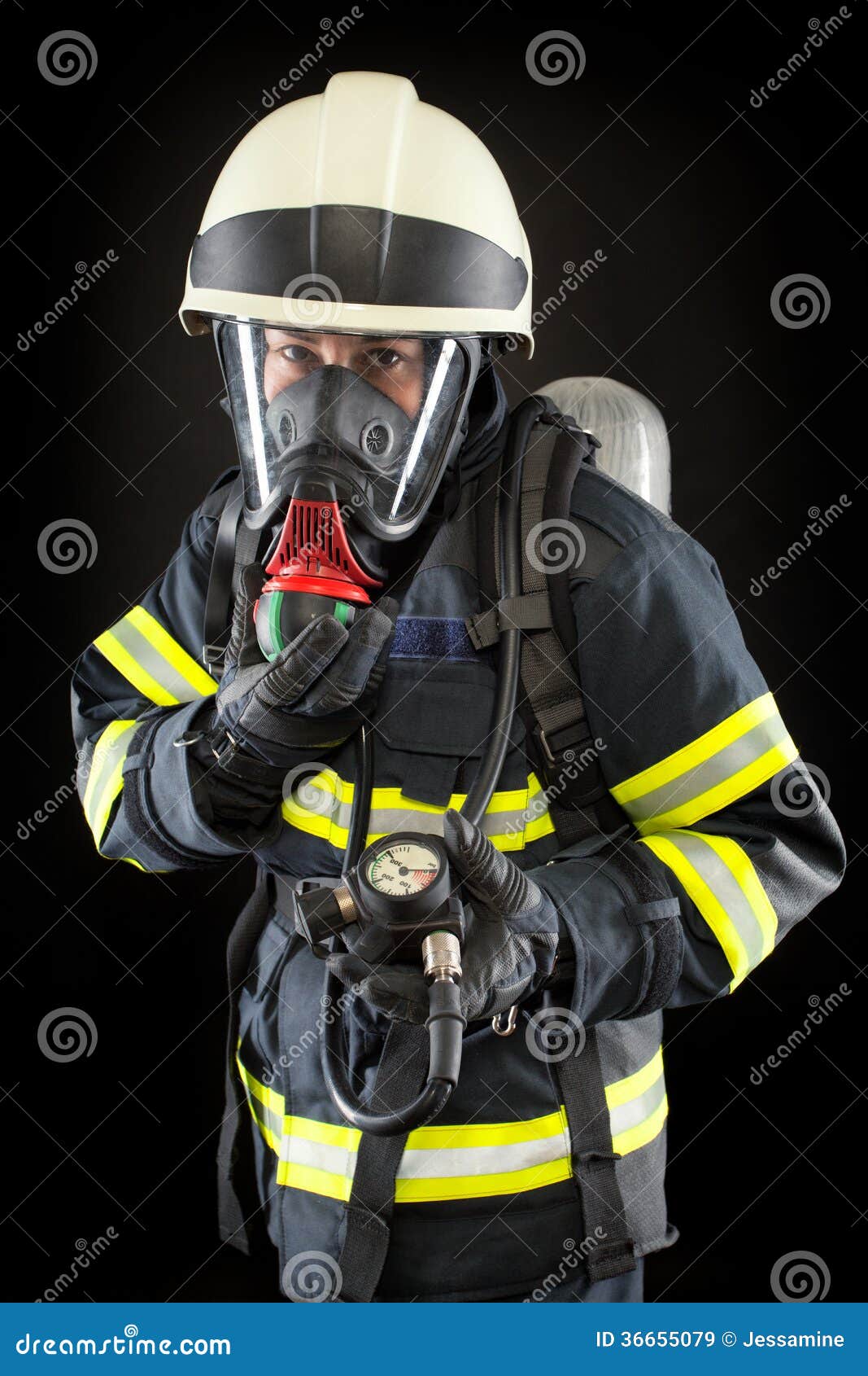 Firefighter in Protective Gear Stock Image - Image of black, emergency ...