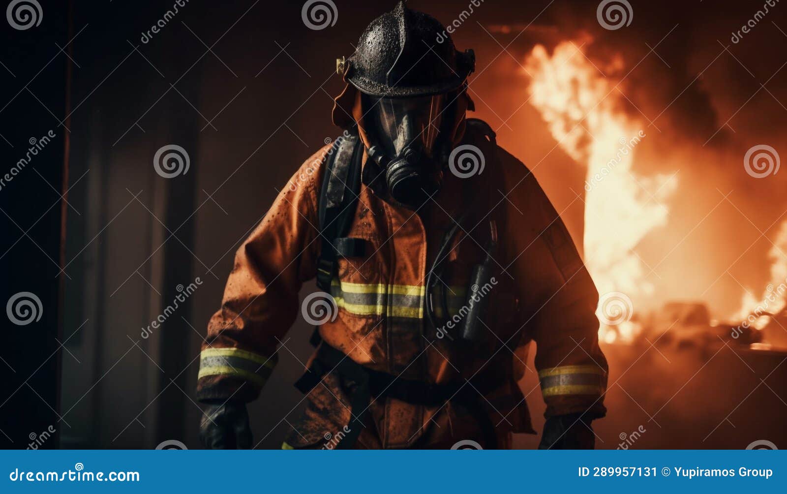 Firefighter in Protective Workwear Battles Inferno, Protecting Physical ...