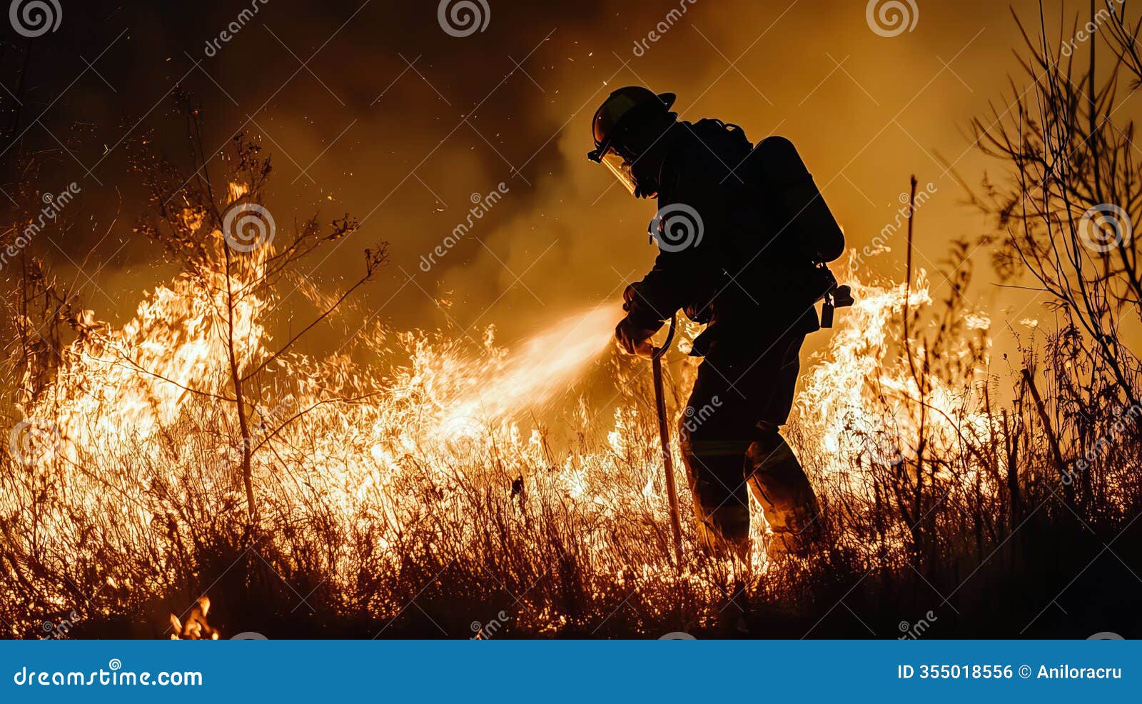 A Firefighter Puts Out a Big Fire Stock Photo - Image of firefighter ...