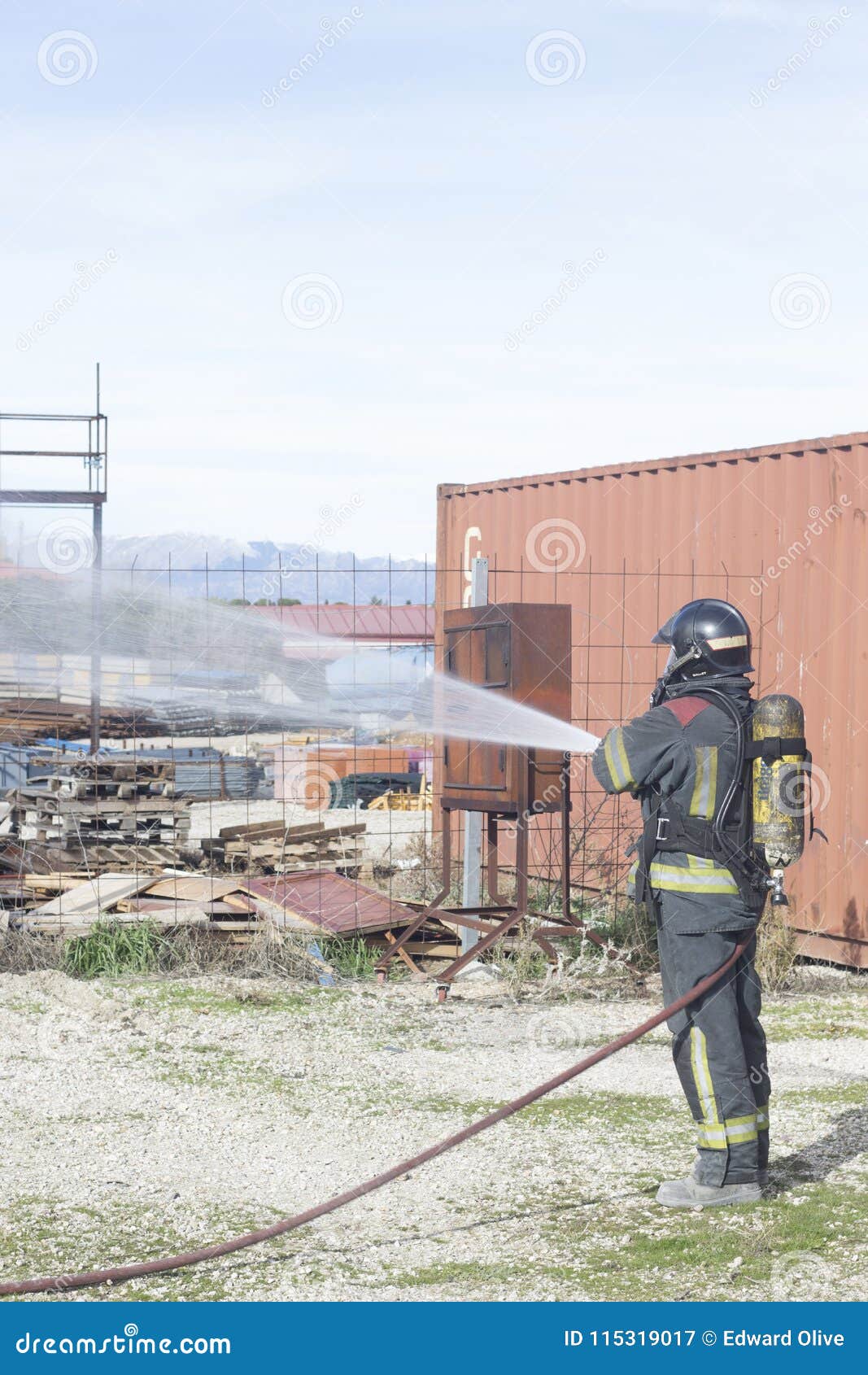 Fireman In Fire Fighting And Evacuation Fire Drill Simulation Training ...
