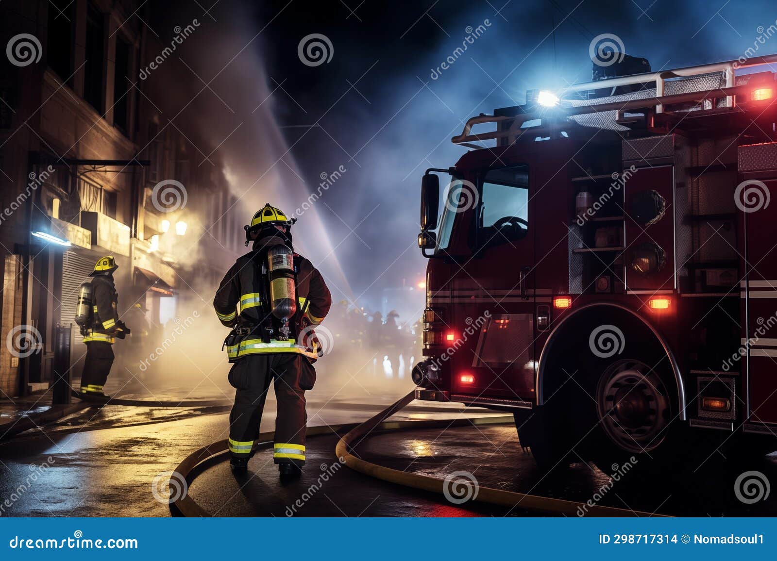 Firefighter Rescue Team Training In Fire Fighting Extinguisher ...